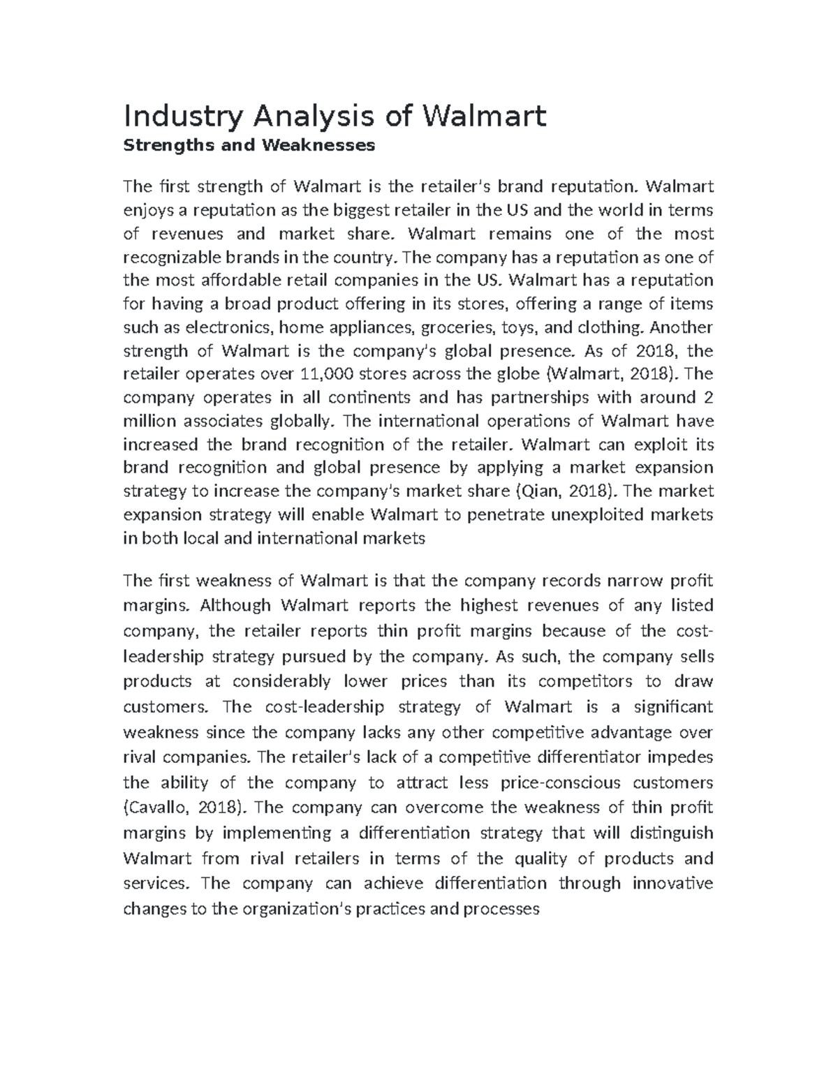 Industry Analysis of Walmart - Industry Analysis of Walmart Strengths ...