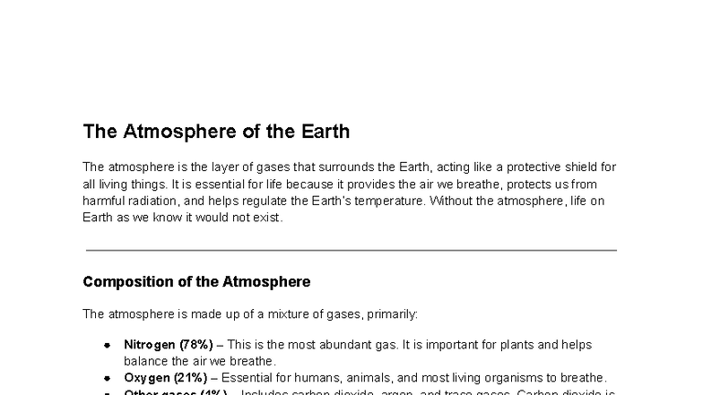 Atmosphere of the Earth - Essay Notes - Studocu