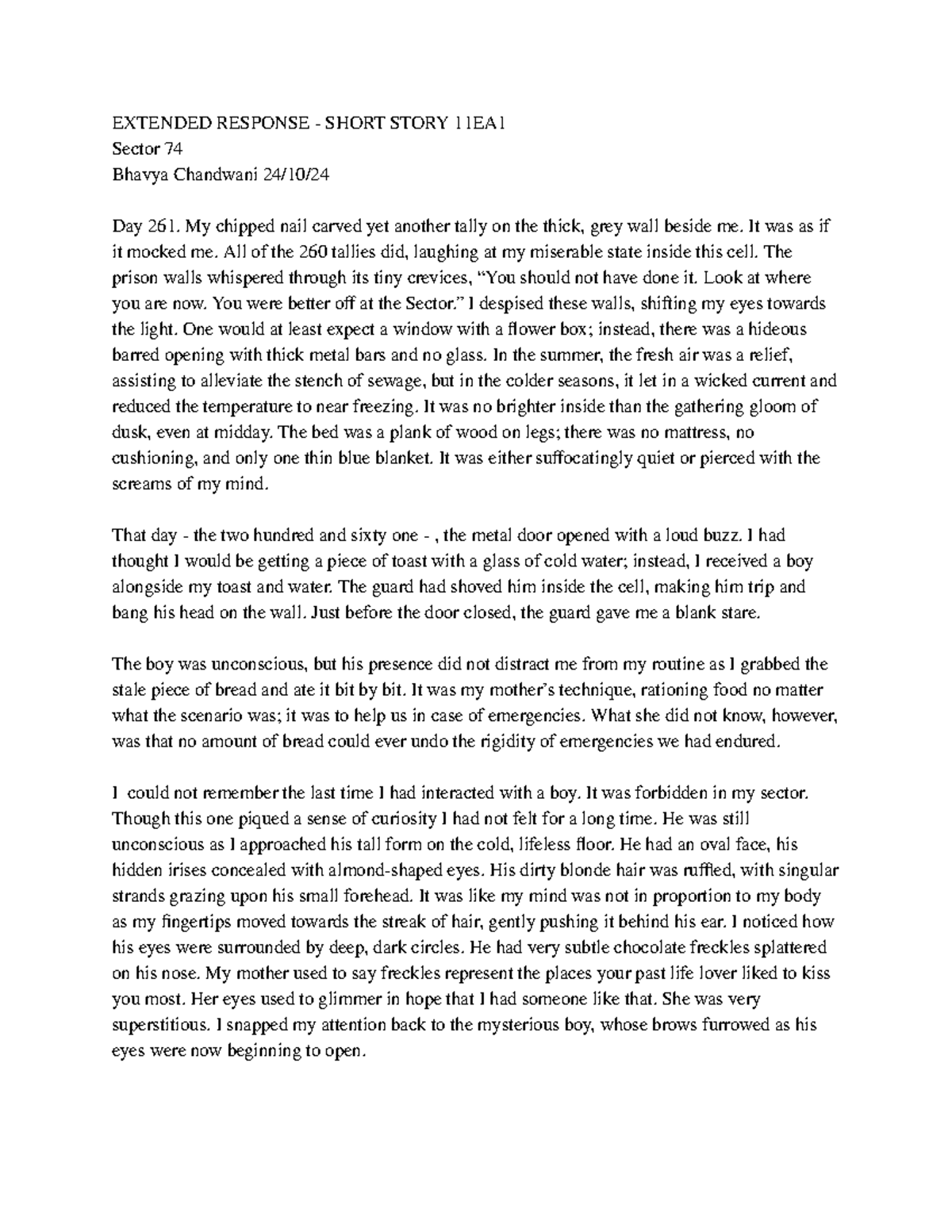 Extended Response - Short Story 11EA1 - EXTENDED RESPONSE - SHORT STORY ...