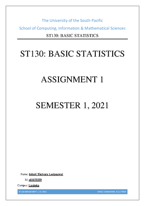 ST130 Basic Statistics- Practice Problems Tutorial Answer (Week 5 ...