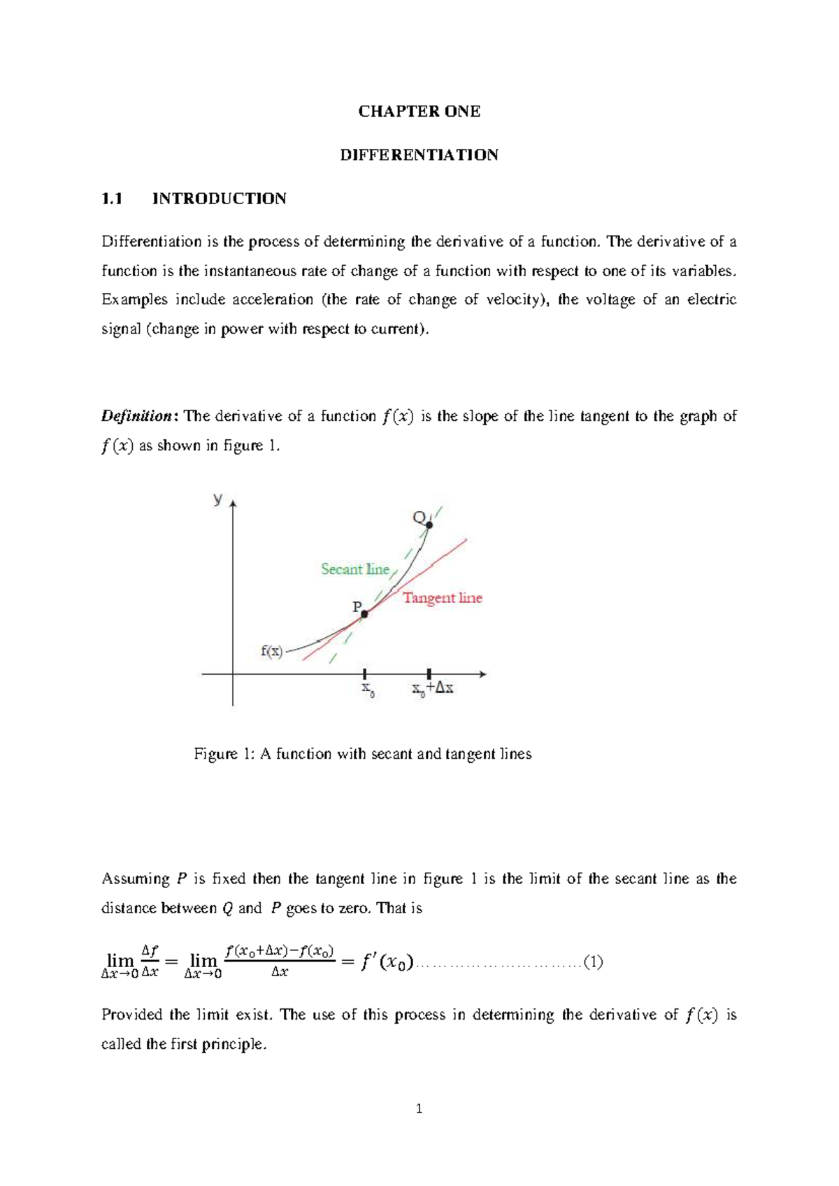 Differentiation Concepts and Applications - MATH 101 Lecture Notes ...