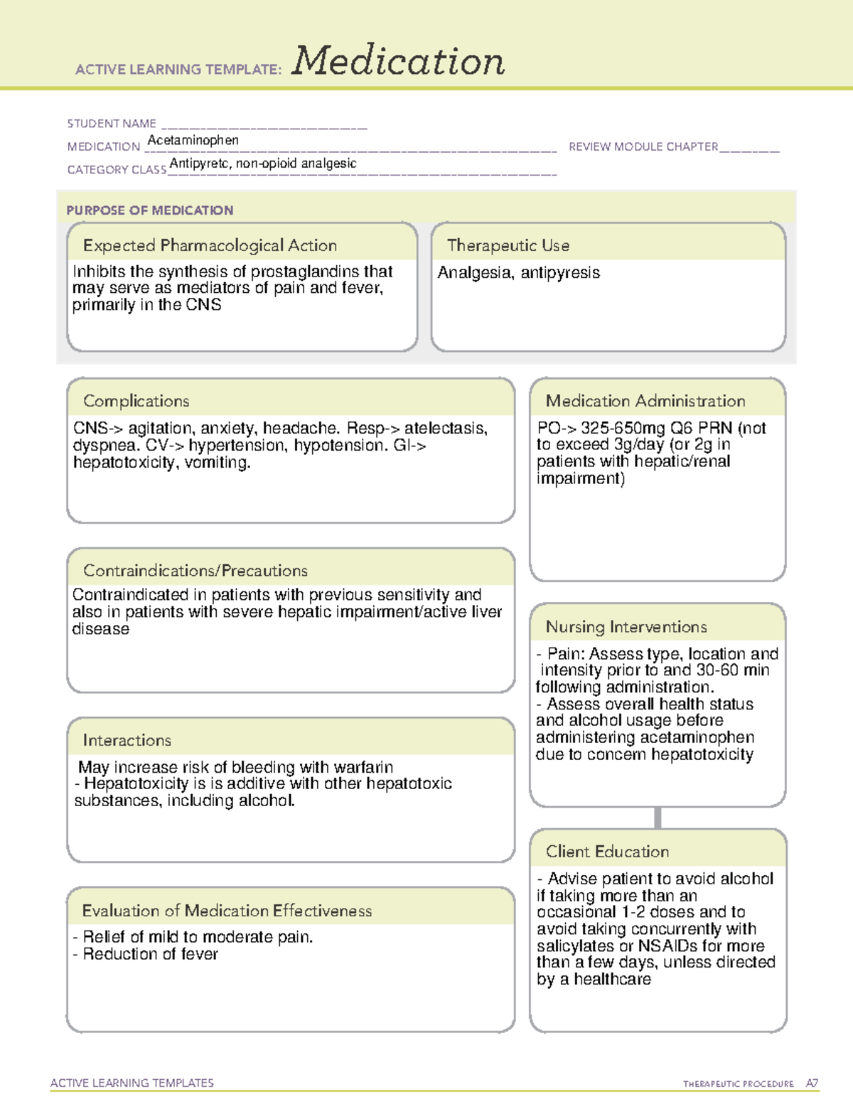Acetaminophen Template - ACTIVE LEARNING TEMPLATES TherapeuTic ...