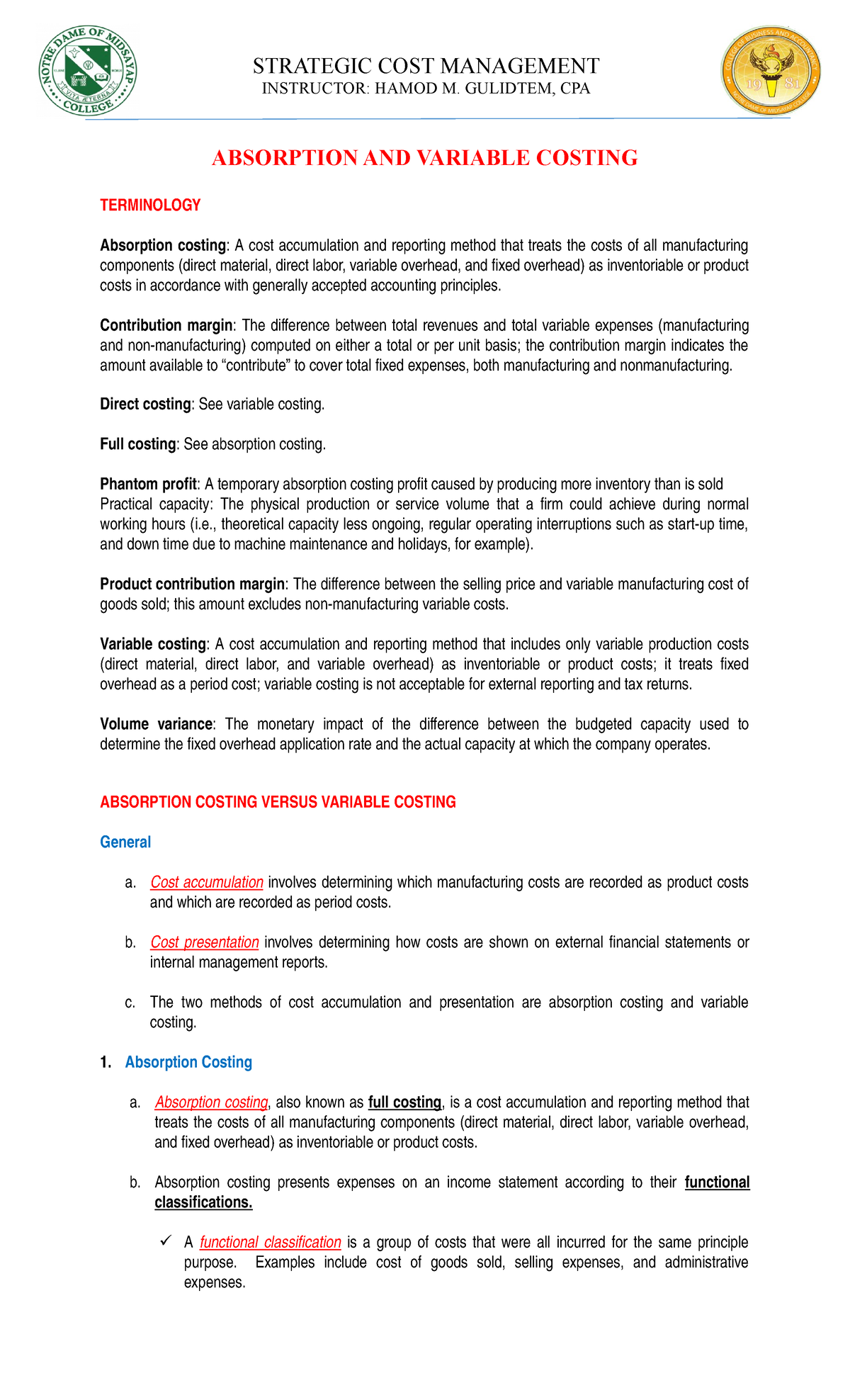 Absorption vs Variable Costing (ACCT 101): Key Concepts & Differences ...