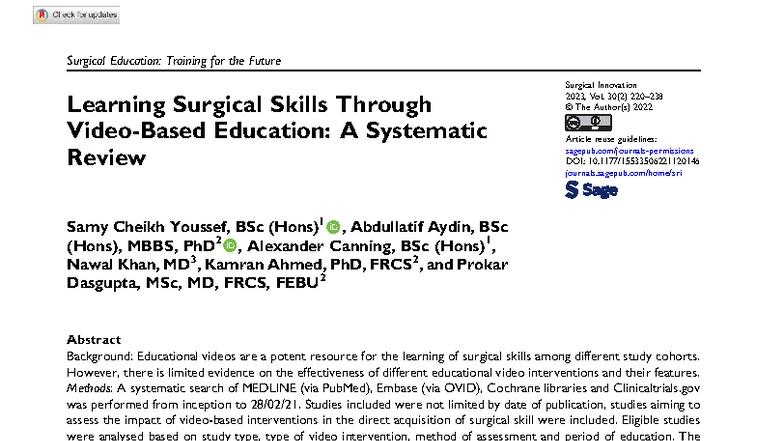 Surgical Education (SURG 2023): Learning Surgical Skills via Video ...