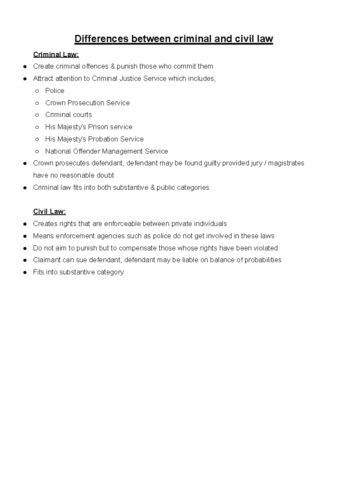 Differences Between Criminal and Civil Law - Nature of Law Paper 1 ...