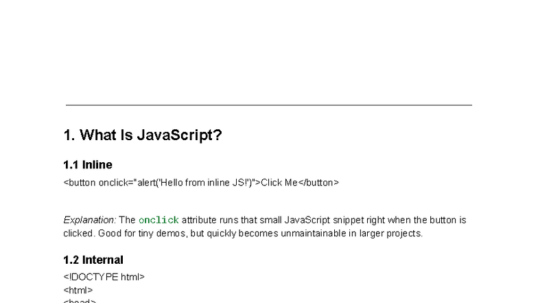 JavaScript Fundamentals for Full Stack Dev (Course Code: JS) - Studocu