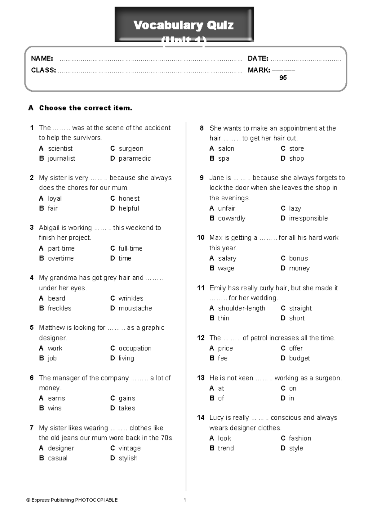 Vocabulary Quizzes for On Screen 3 (Units 1-8) - Studocu