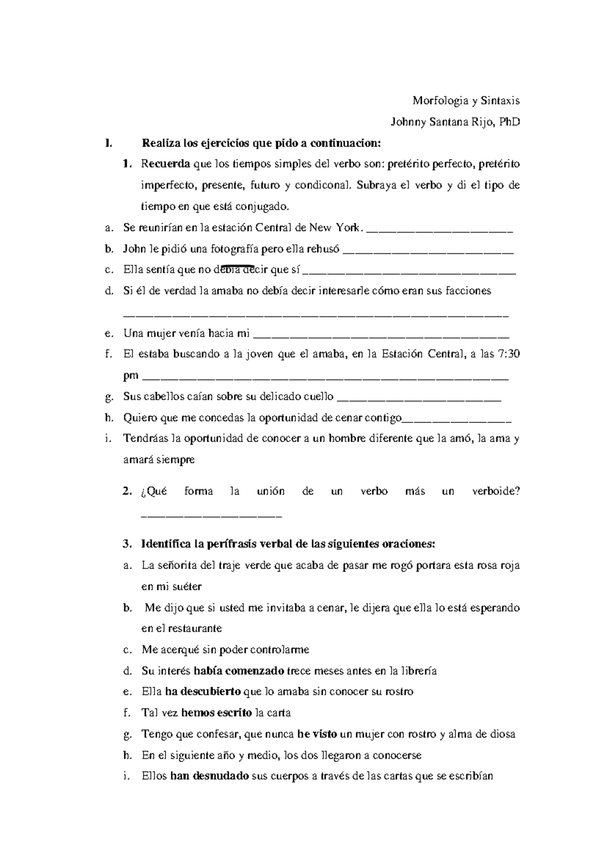 Práctica de Perífrasis Verbales - Morfología y Sintaxis - Studocu