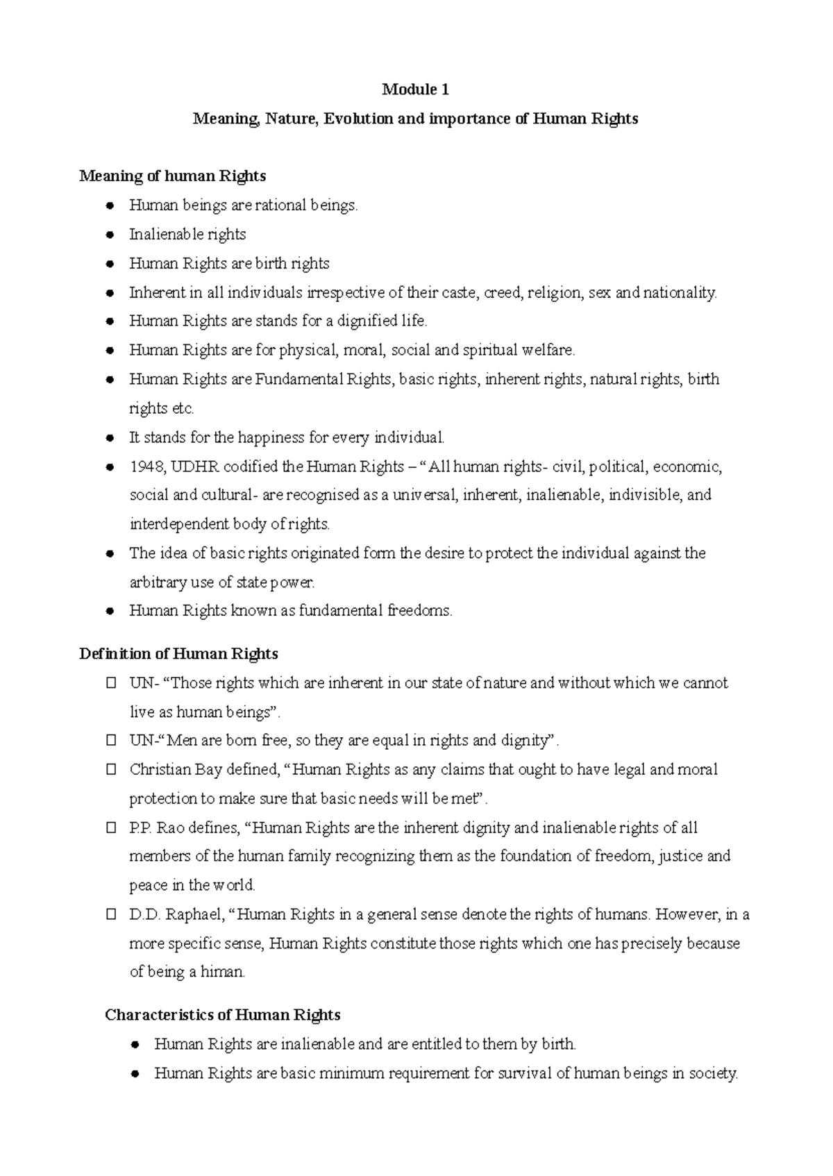 Human Rights Module 1: Meaning, Nature, and Evolution - Studocu