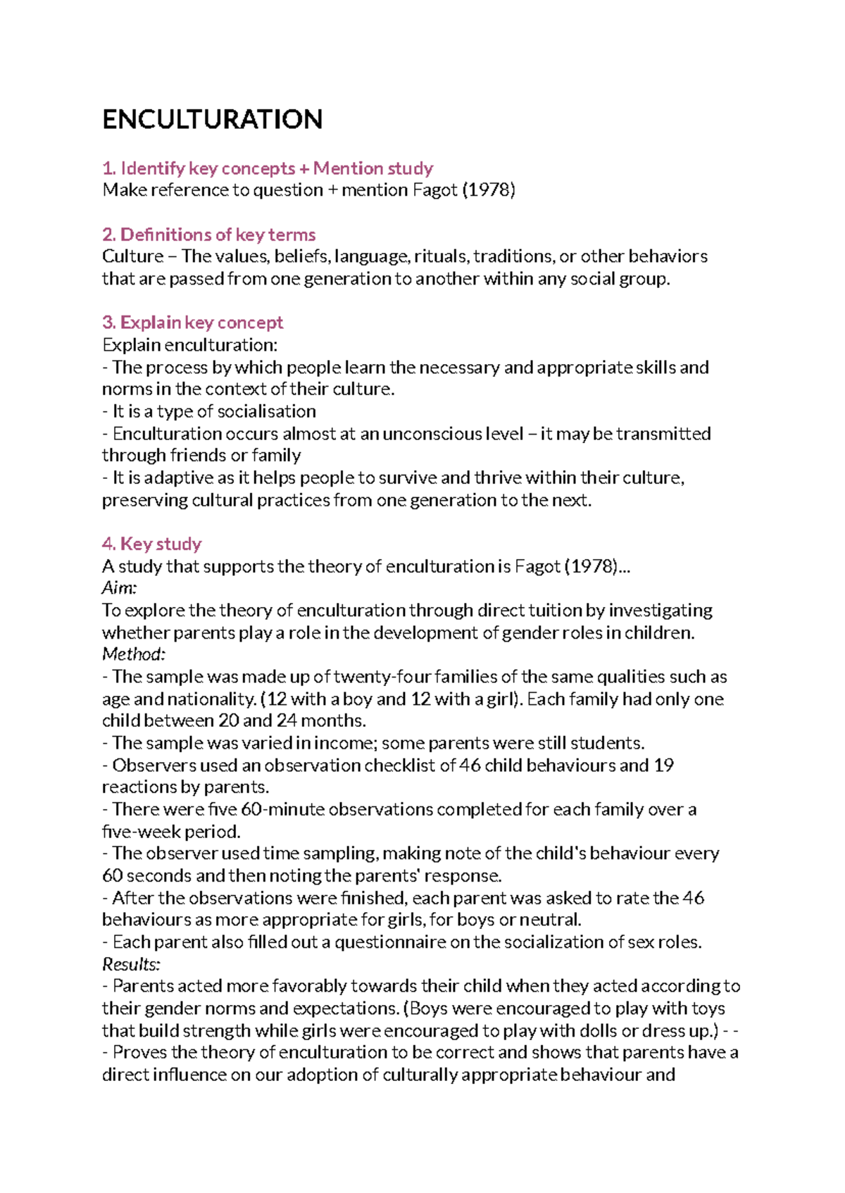 Psychology Test Notes: Enculturation, Memory Models & Key Studies - Studocu