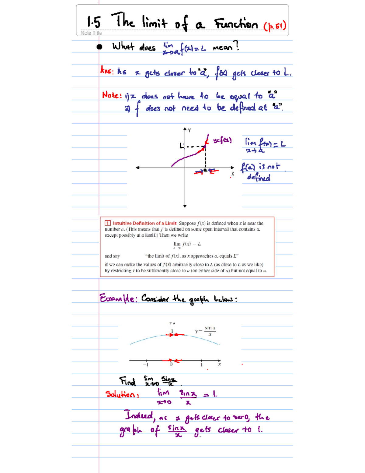 The Limit of a Function - Note: 1)x does not have to be equal to 2) f ...