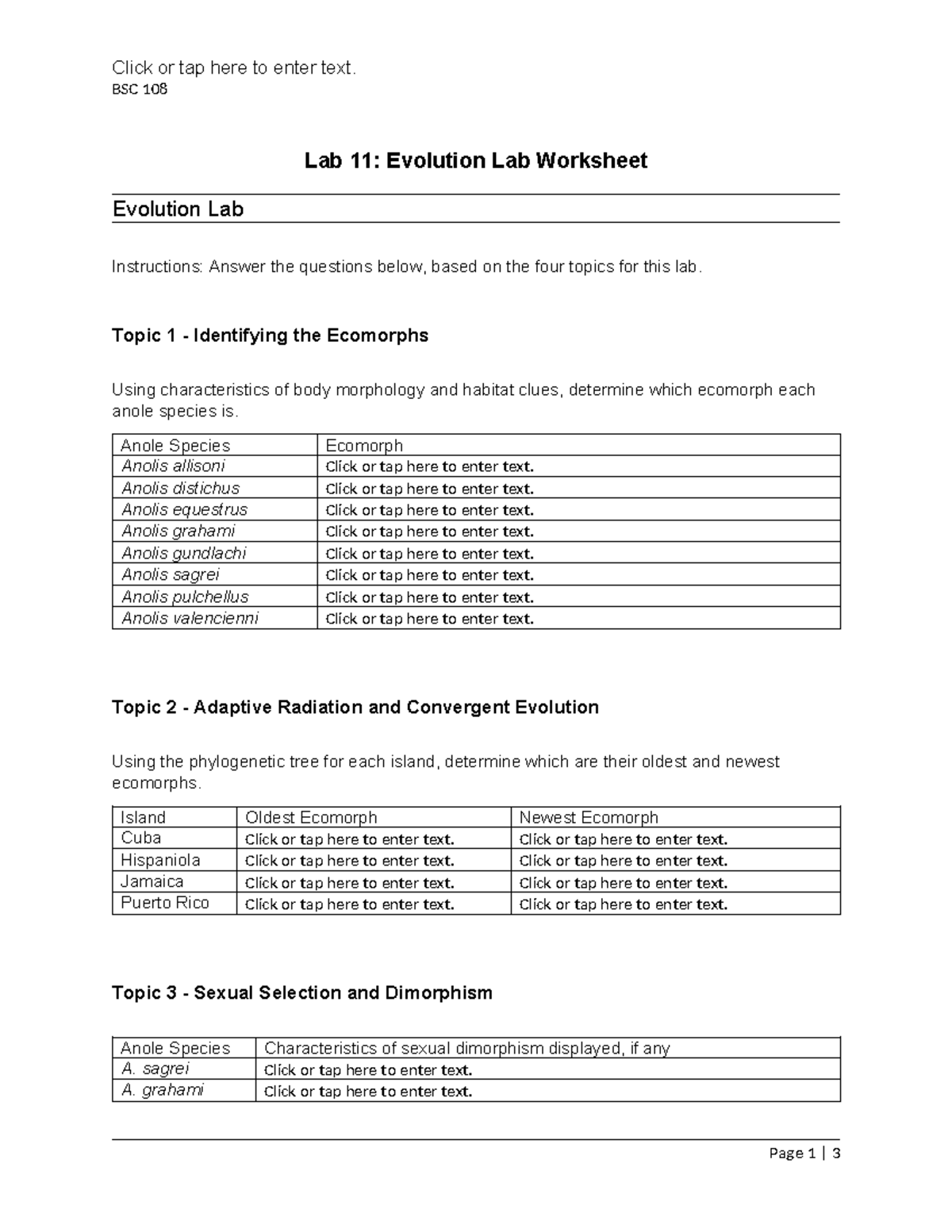 Lab-11-Evolution-Worksheet - Click or tap here to enter text. BSC 108 Lab 11: Evolution Lab ...
