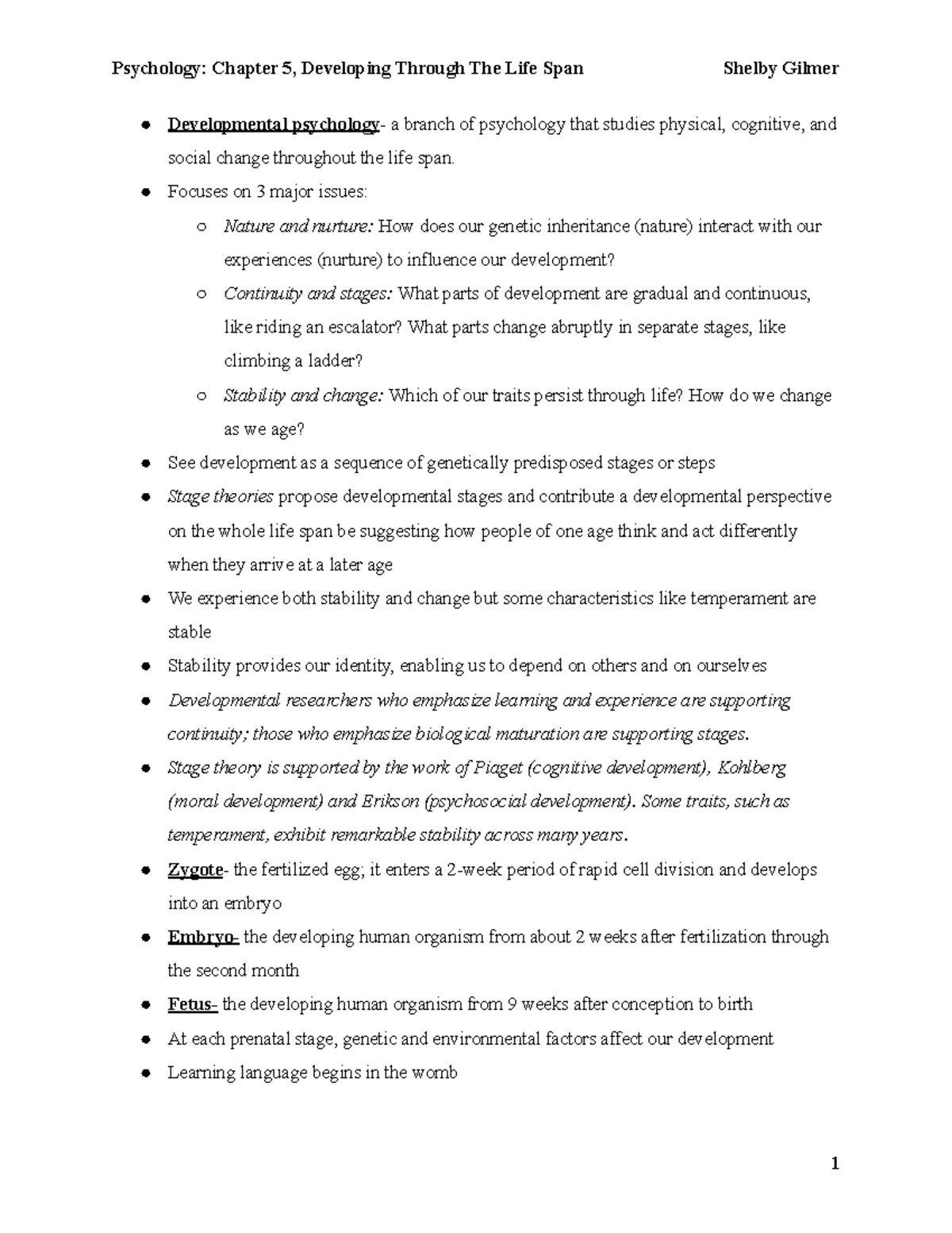 Psychology: Chapter 5, Developing Through The Life Span - Developmental ...