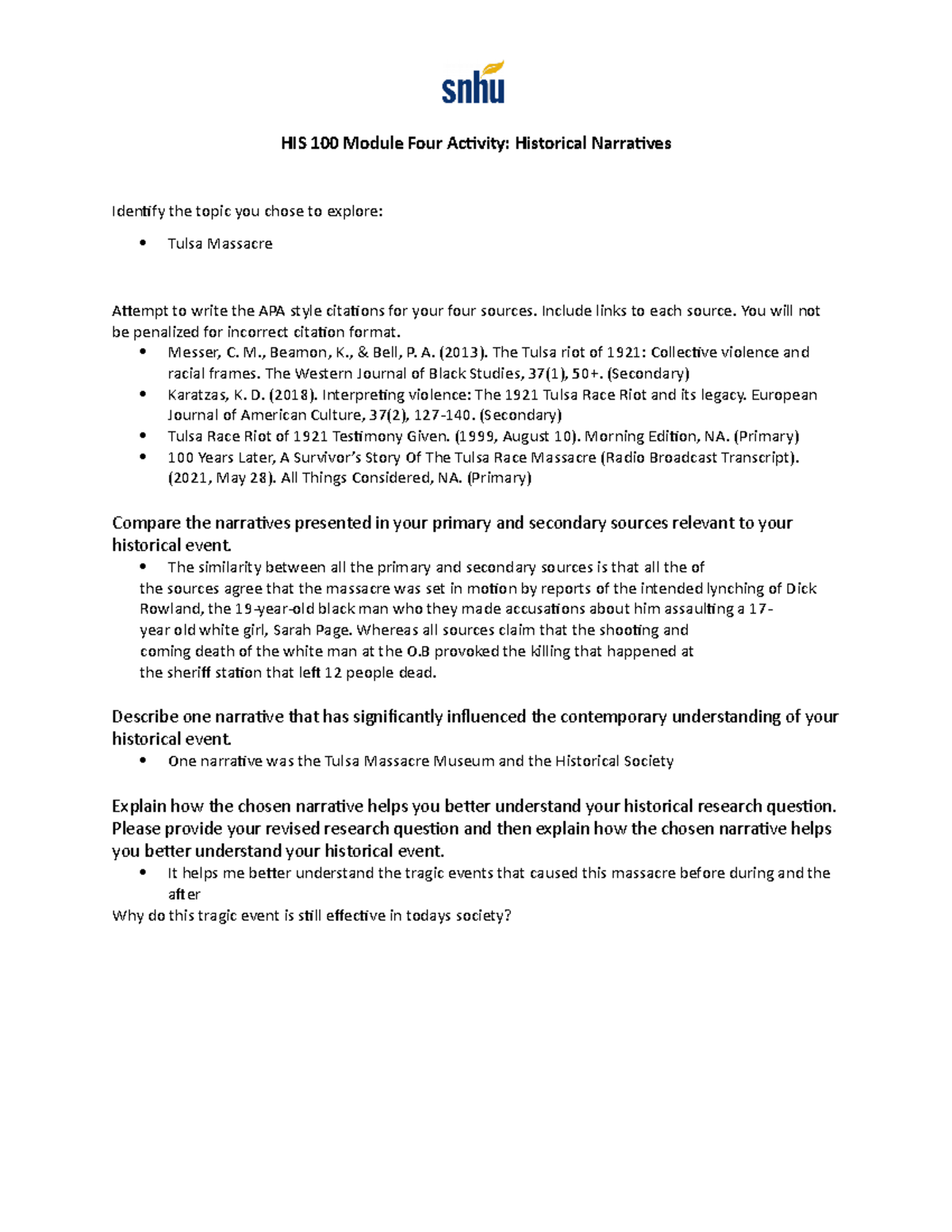 HIS 100 Module 4 Activity Narratives - HIS 100 Module Four Activity ...