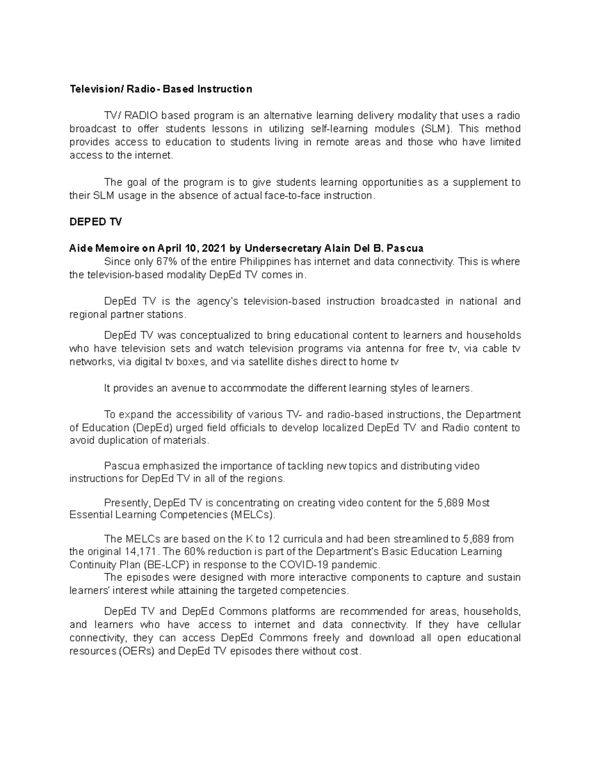 TV/Radio-Based Instruction: Enhancing Learning Accessibility - Studocu