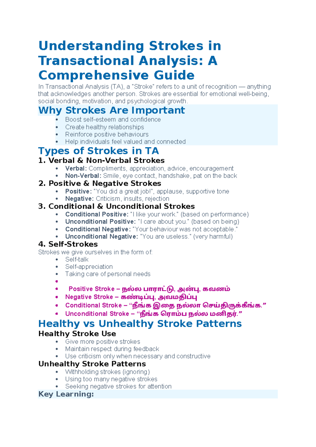 TA Strokes: Understanding Recognition in Transactional Analysis - Studocu