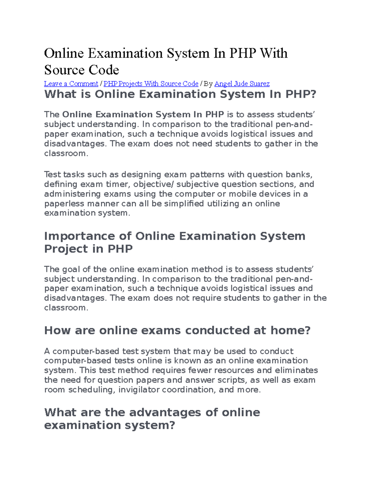 Online Exam Sys in PHP: Source Code & Implementation Guide - Studocu