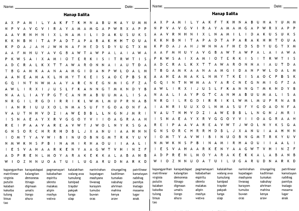 Hanap Salita Crossword Activity – Filipino Language Exercise - Studocu