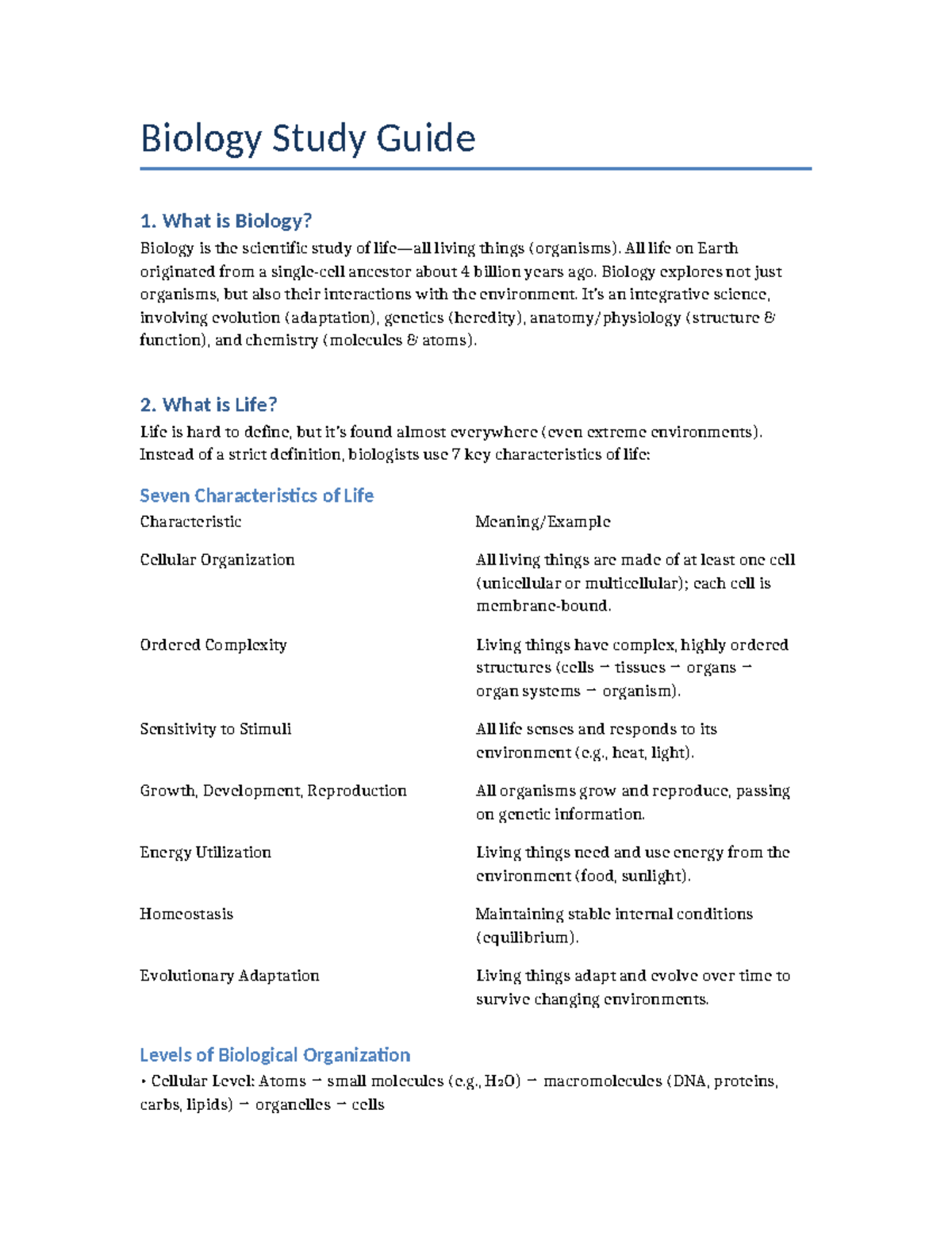 Biology Study Guide 1: Key Concepts & Timeline Overview - Studocu