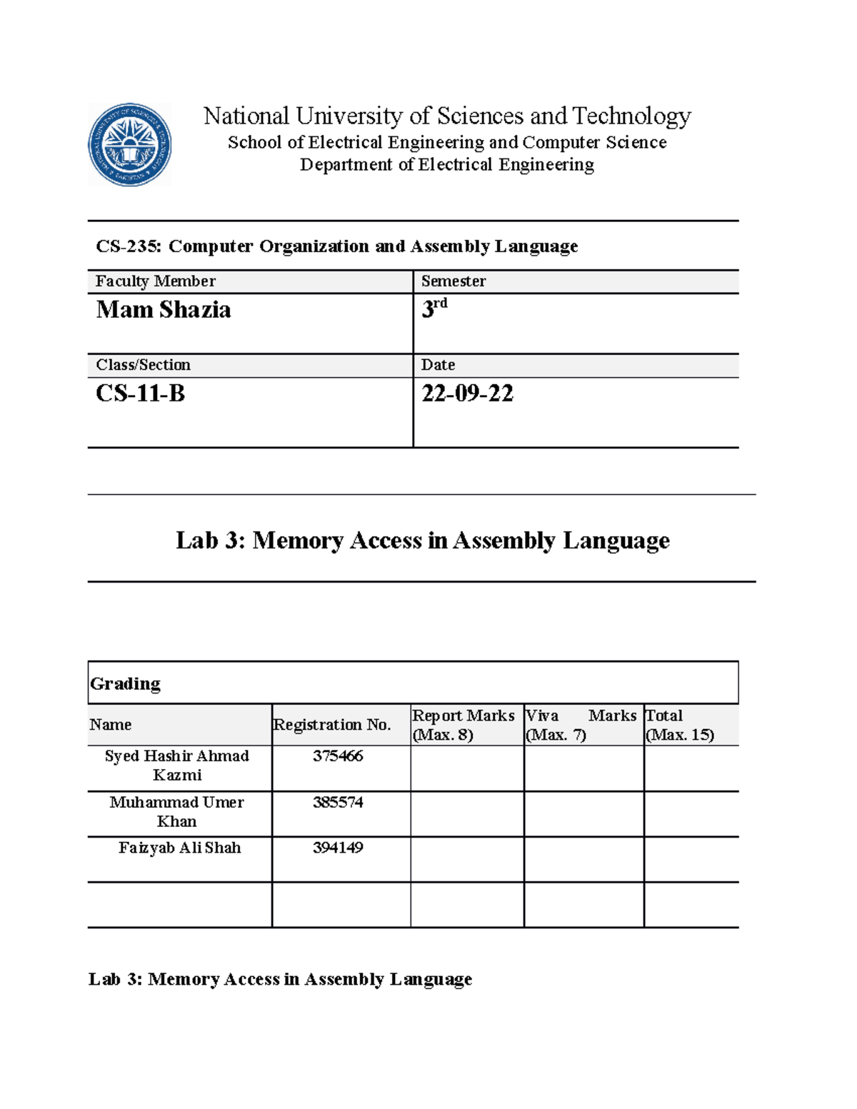 Lab 3 COAL - Lab3 - School of Electrical Engineering and Computer ...