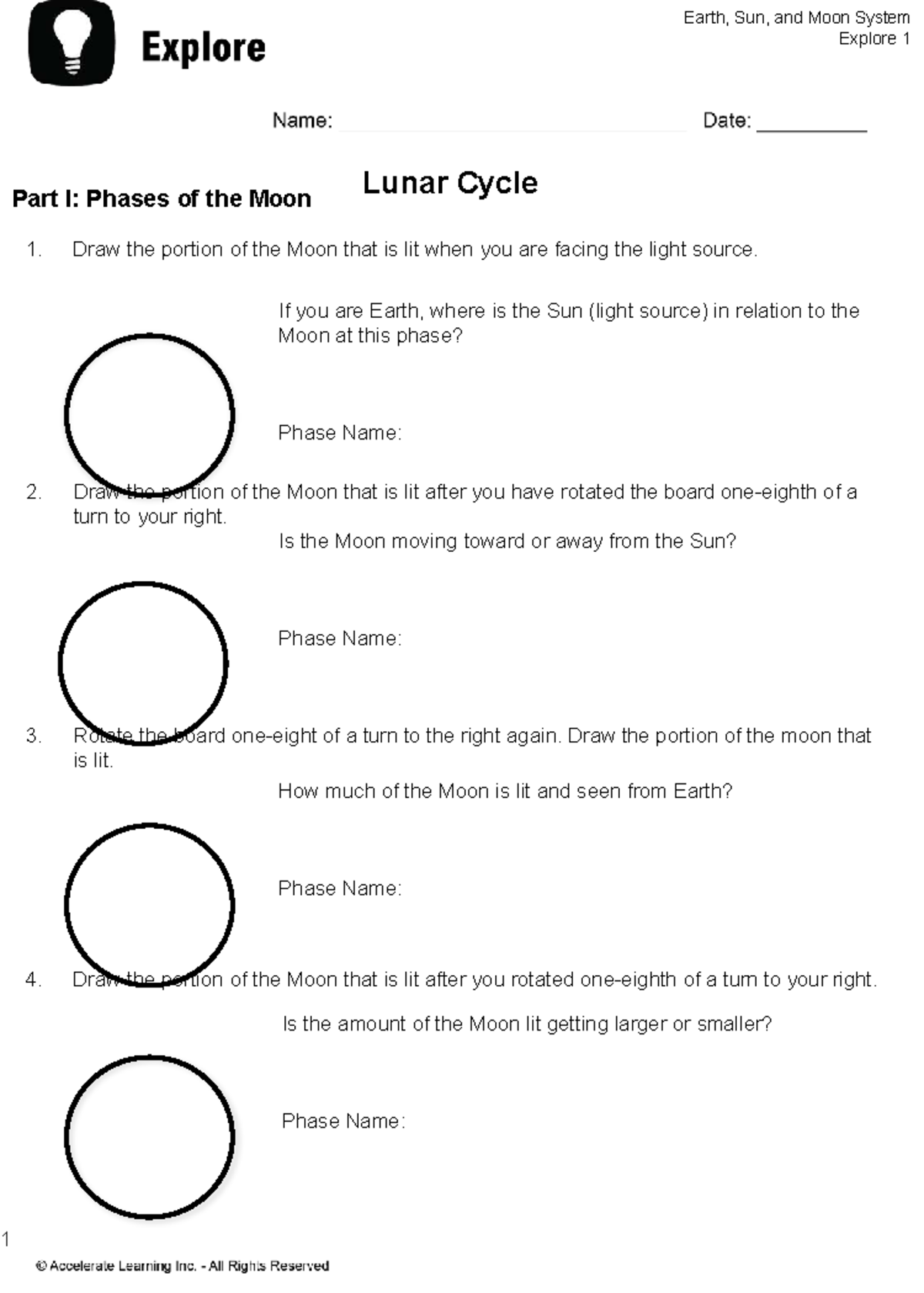 Moon Phases Lab (Updated) - Earth, Sun, and Moon System Explore 1 - Studocu