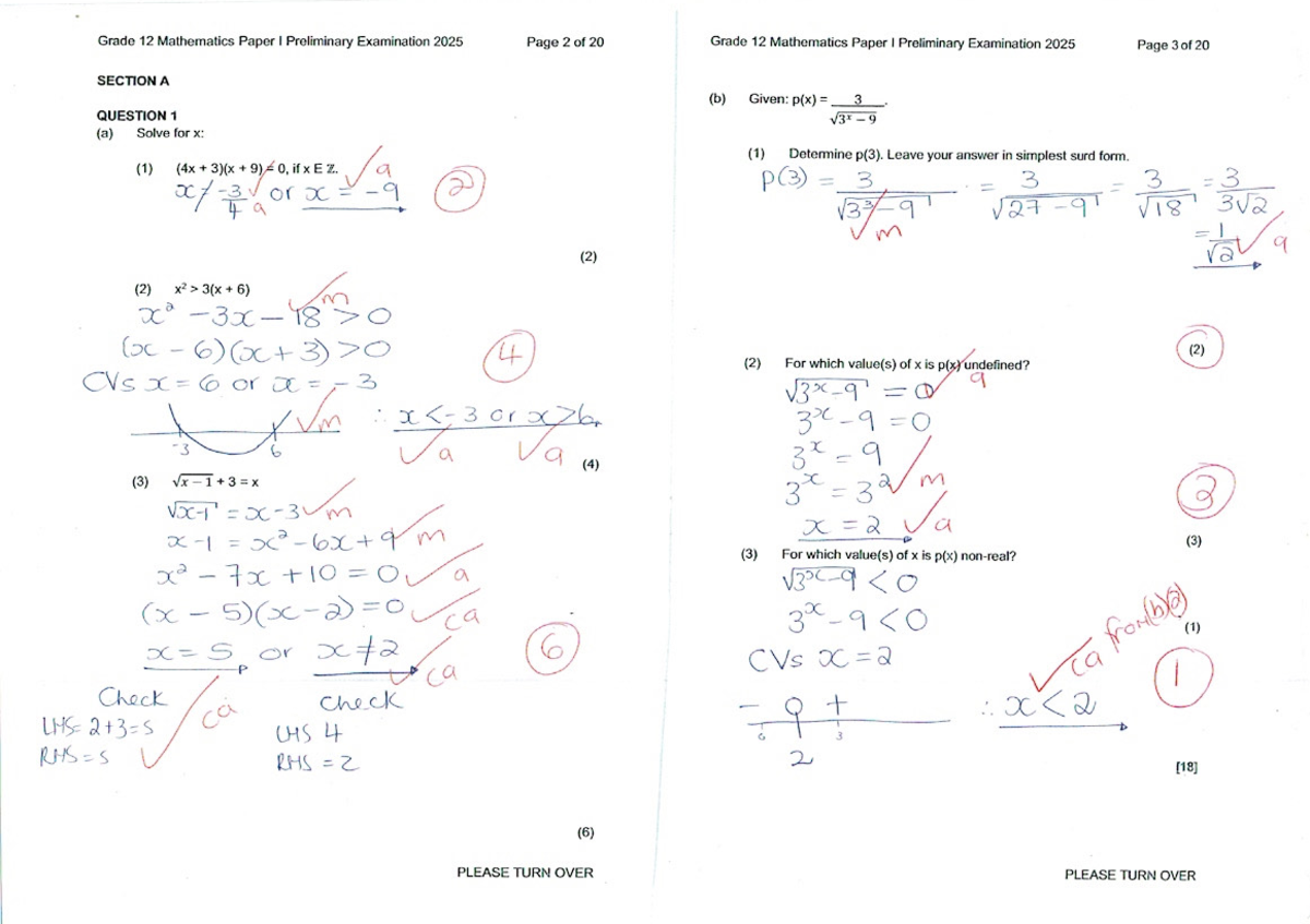Grade 12 Mathematics Paper I Preliminary Exam Memo 2025 - Studocu