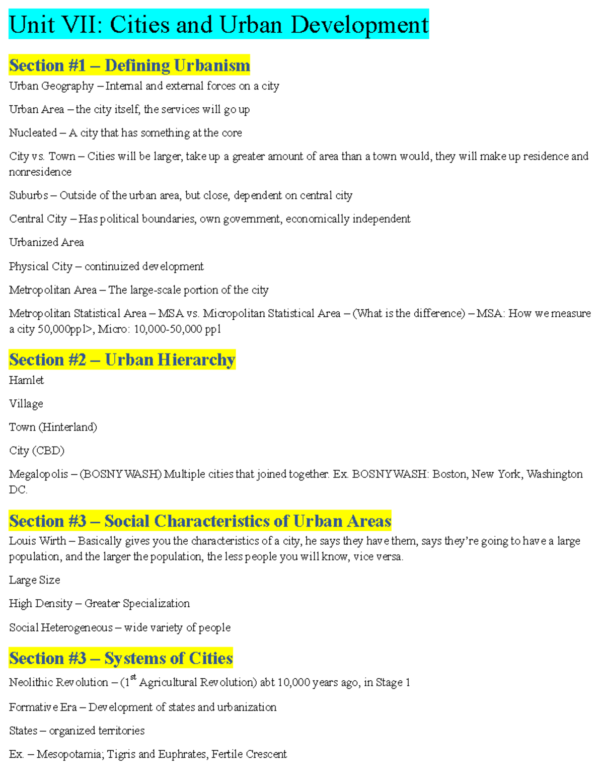 Unite VII Cities and Urban Development - Unit VII: Cities and Urban ...