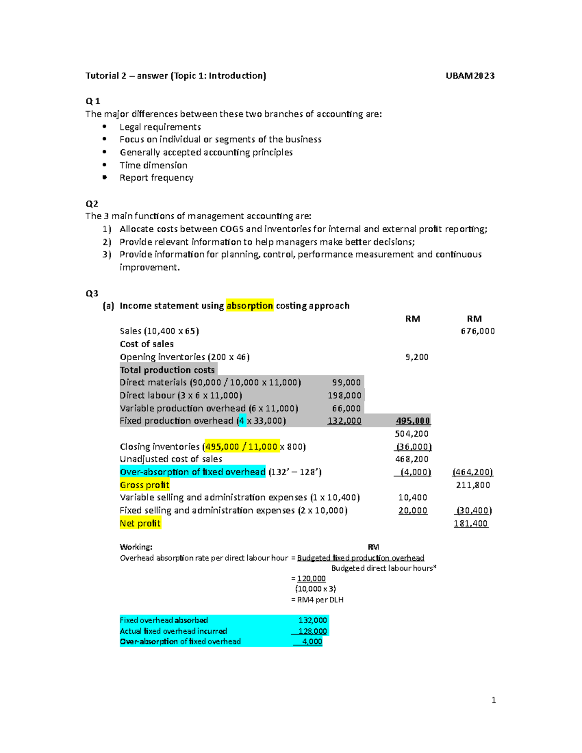 Update - Tutorial 2 answer - UBAM2023 - Tutorial 2 – answer (Topic 1 ...