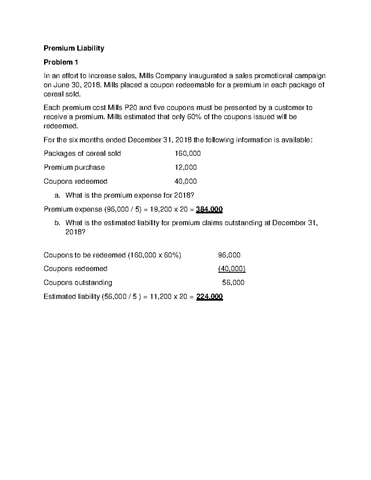 Premium Liability - Problem Solving - Premium Liability Problem 1 In an ...