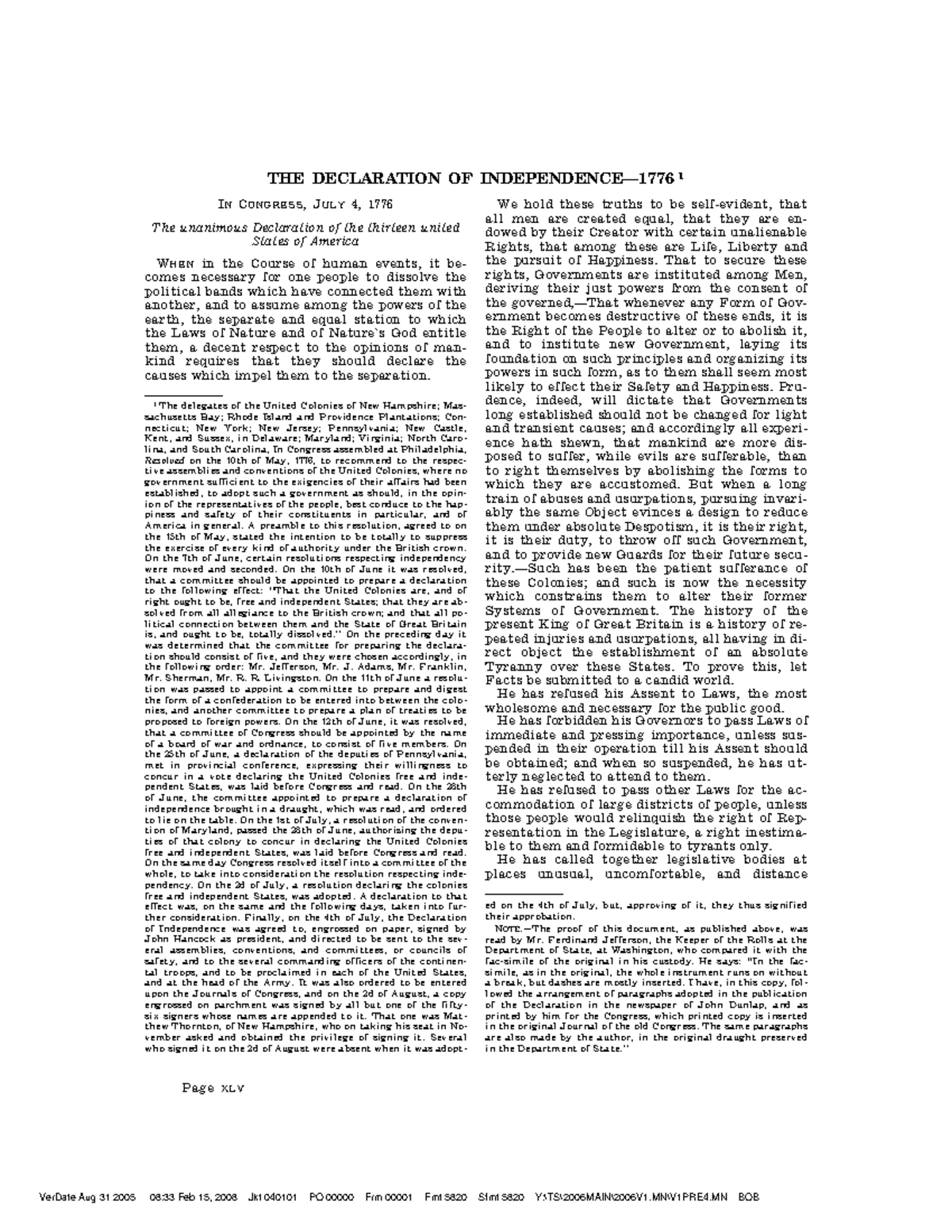 The Declaration of Independence: A Historical Overview (HHRG 117 GO00 ...