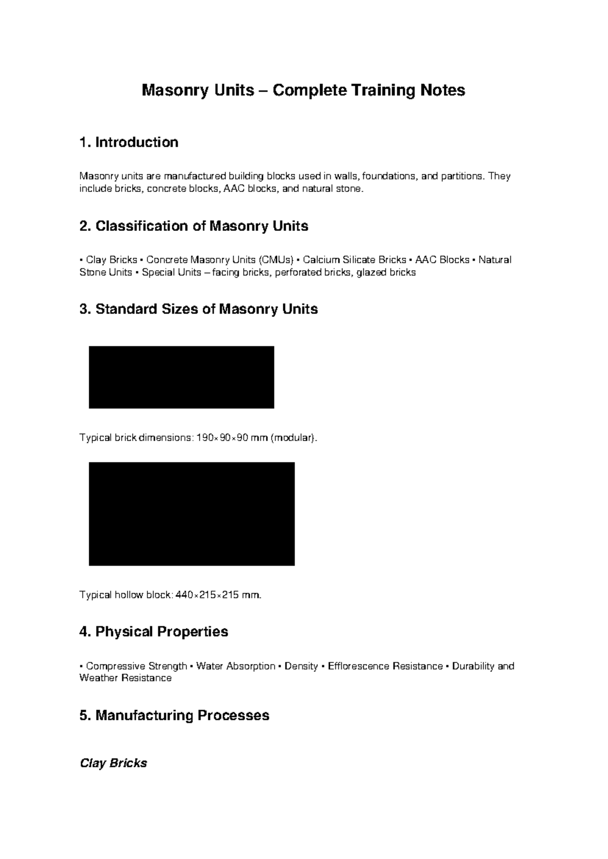 Masonry Units Training Notes: Types, Sizes & Properties - Studocu