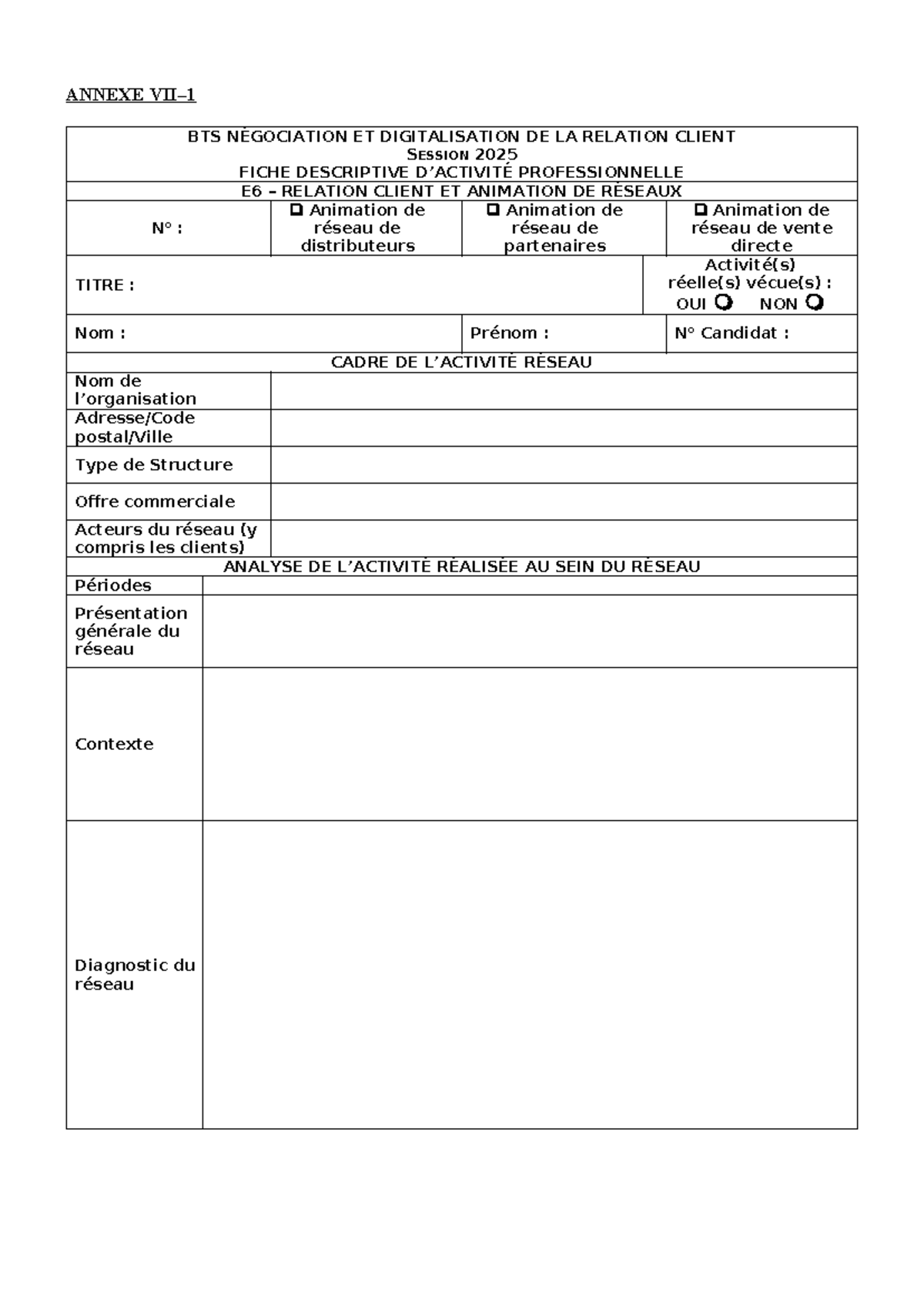 BTS NDRC 2025 - Fiche descriptive E6 - ANNEXE VII– BTS NÉGOCIATION ET ...