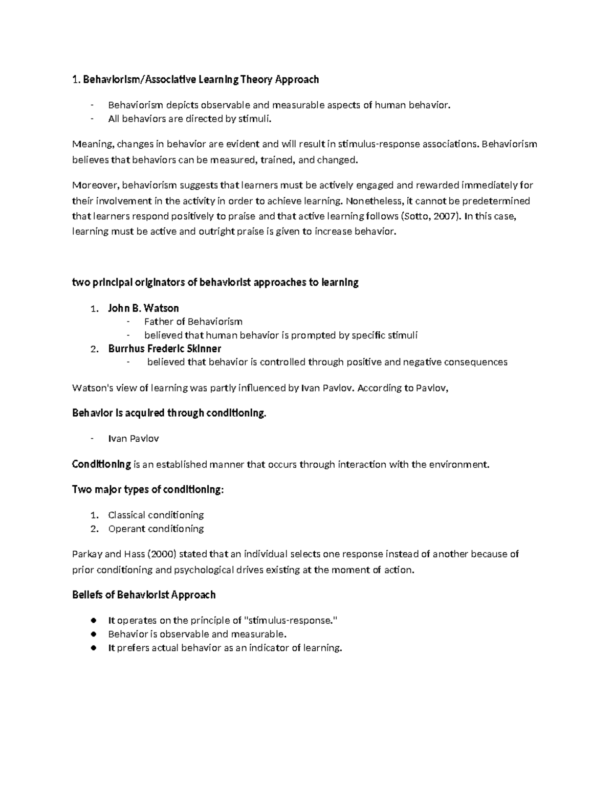 Behaviorism/Associative Learning Theory Overview and Key Concepts - Studocu