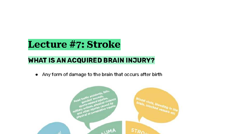 Lecture #7: Understanding Stroke and Acquired Brain Injury - Studocu