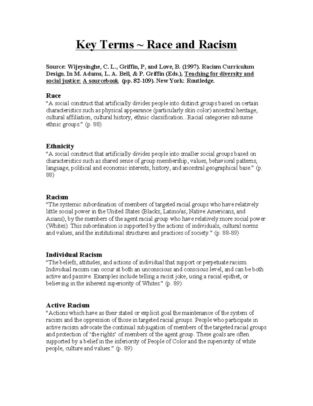 Key Terms on Race and Racism: A Study Guide - Studocu
