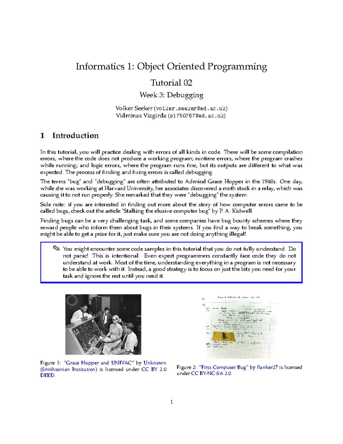 Tutorial 2 Worksheet - Informatics 1: Object Oriented Programming ...
