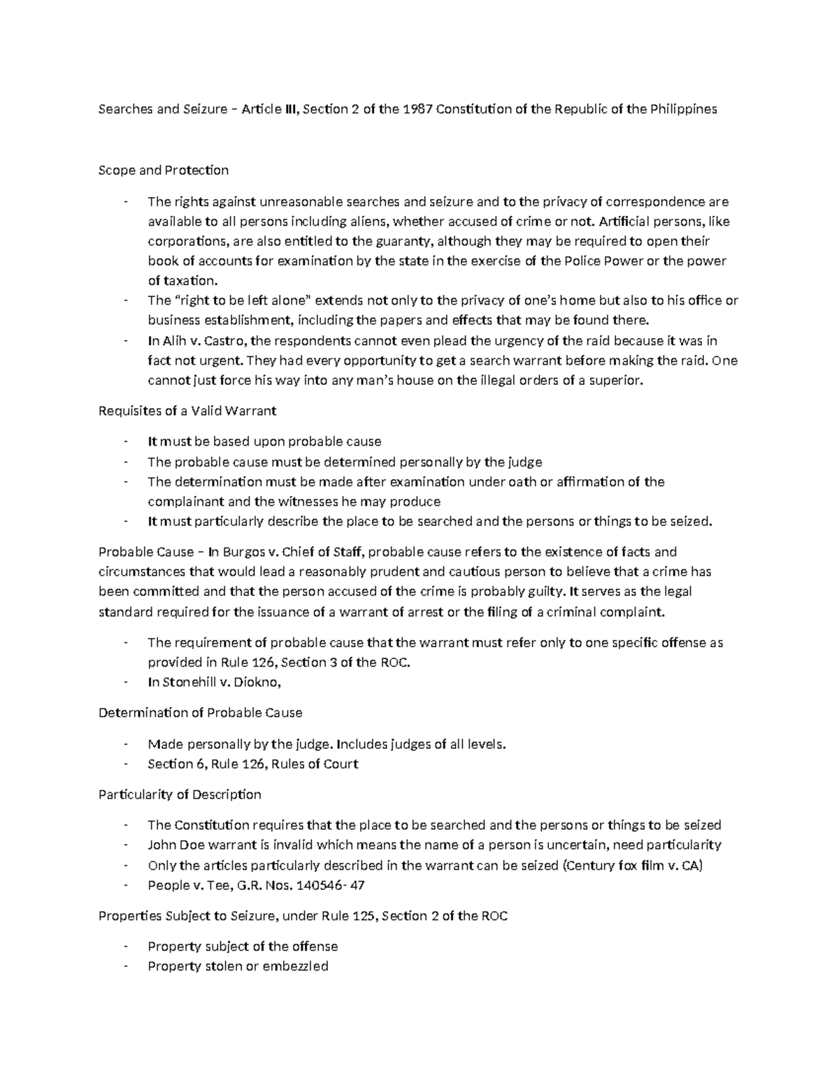 Final Exam Reviewer for Consti: Searches, Seizures & Religious Freedom ...