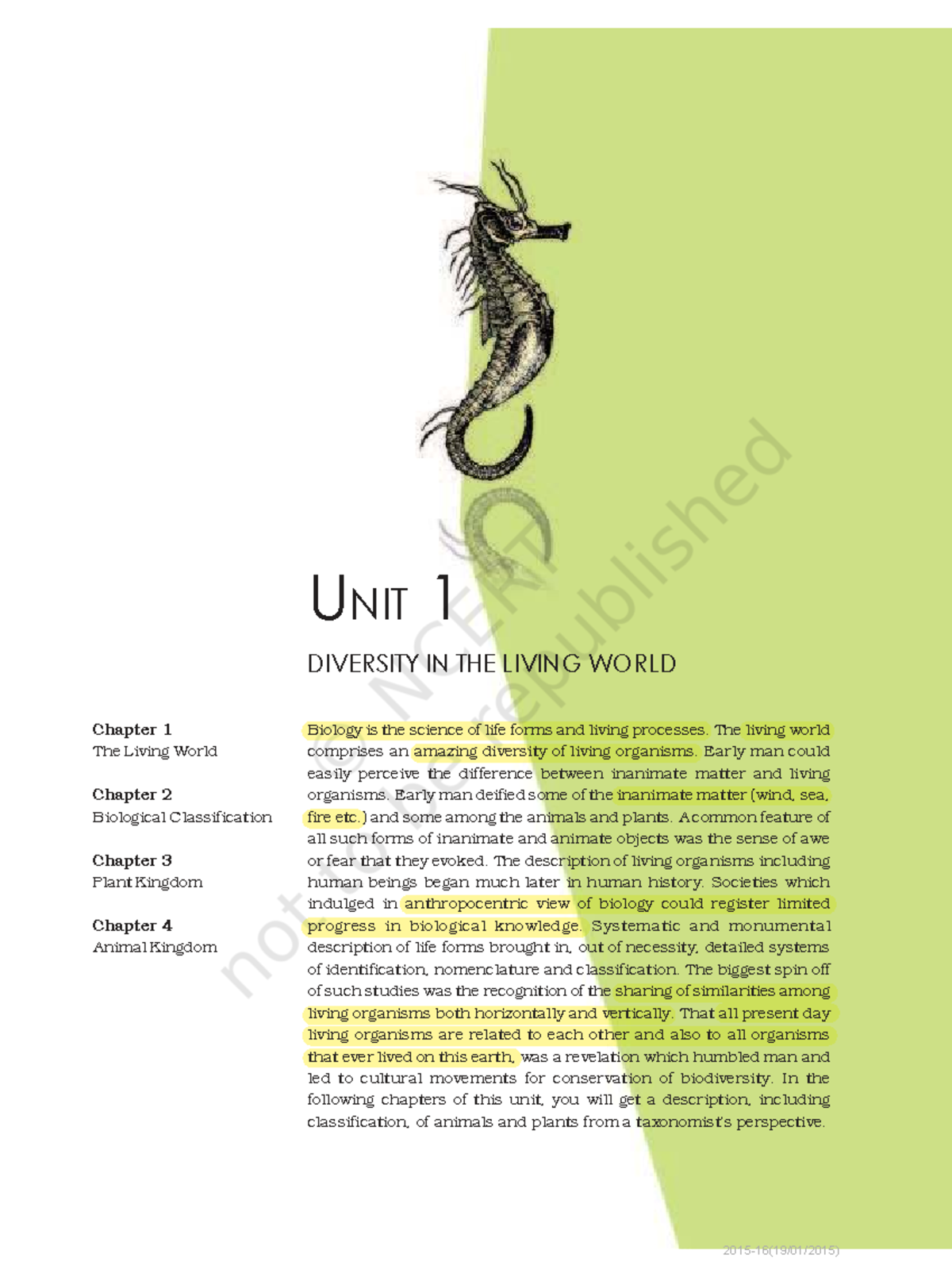 Biology 101: Unit 1 - Diversity in the Living World (Chapters 1-4 ...