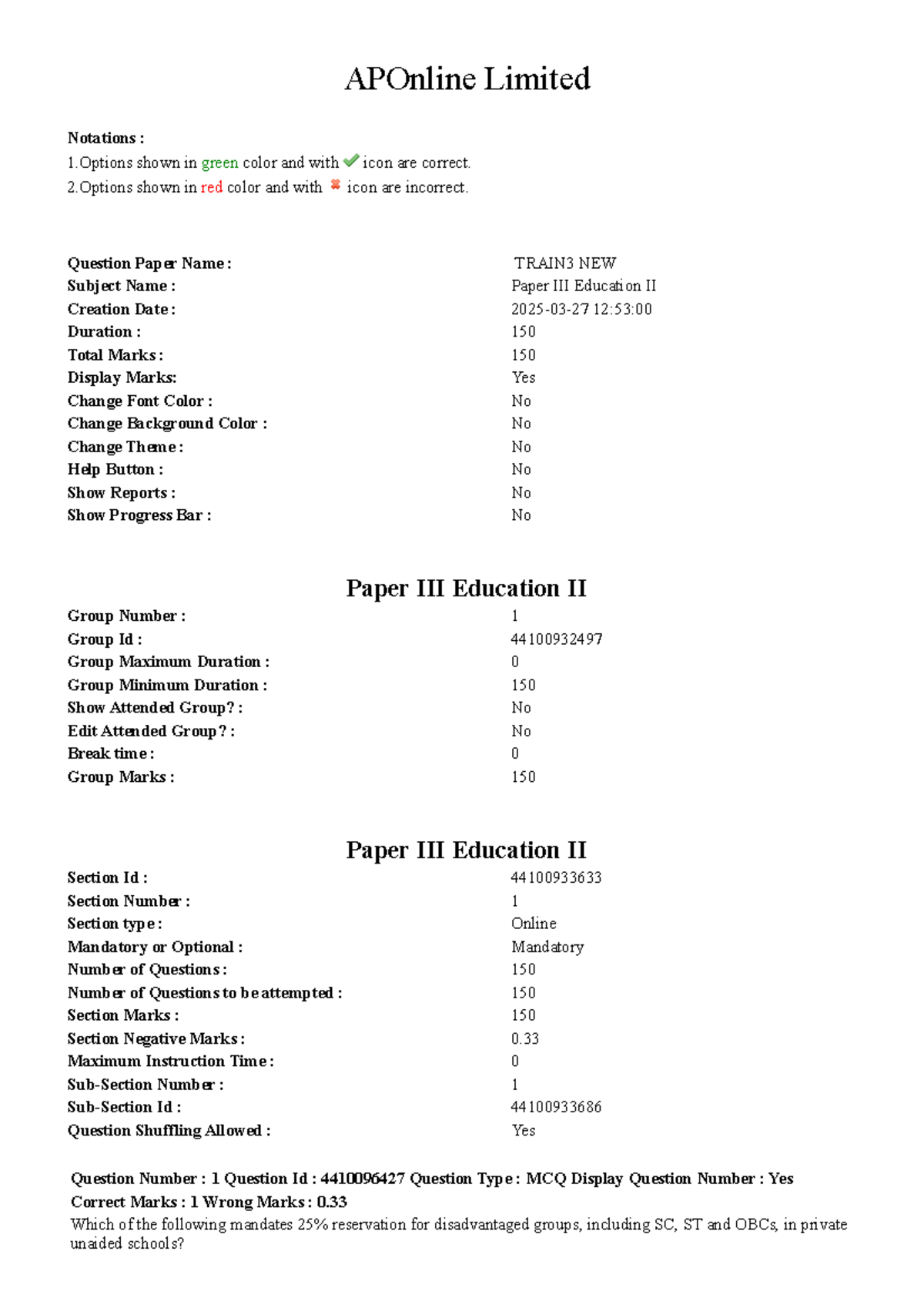 APOnline Limited Notations: MCQ Paper Education II (TRAIN3) - Studocu