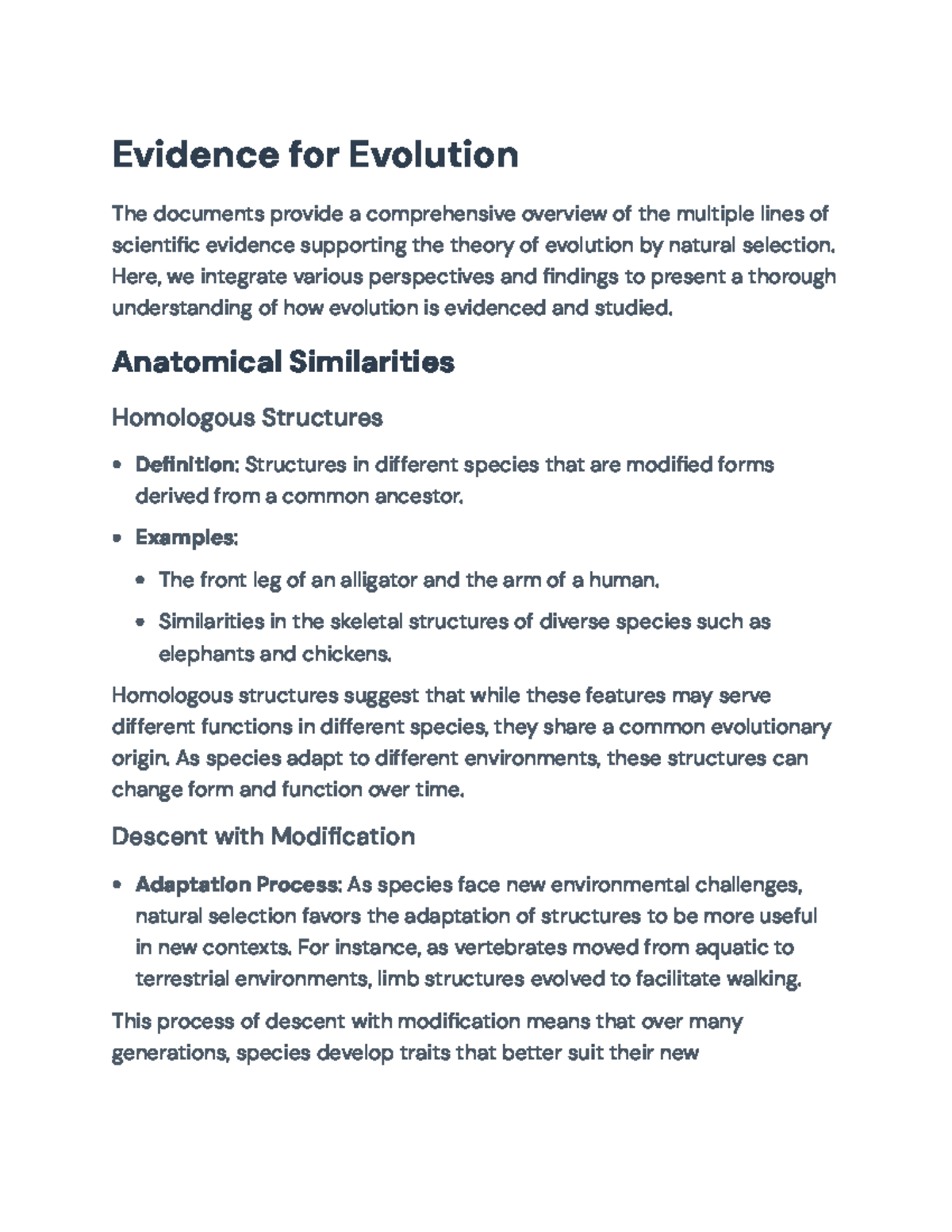Evidence for Evolution: Anatomical & Genetic Insights (BIO 101) - Studocu