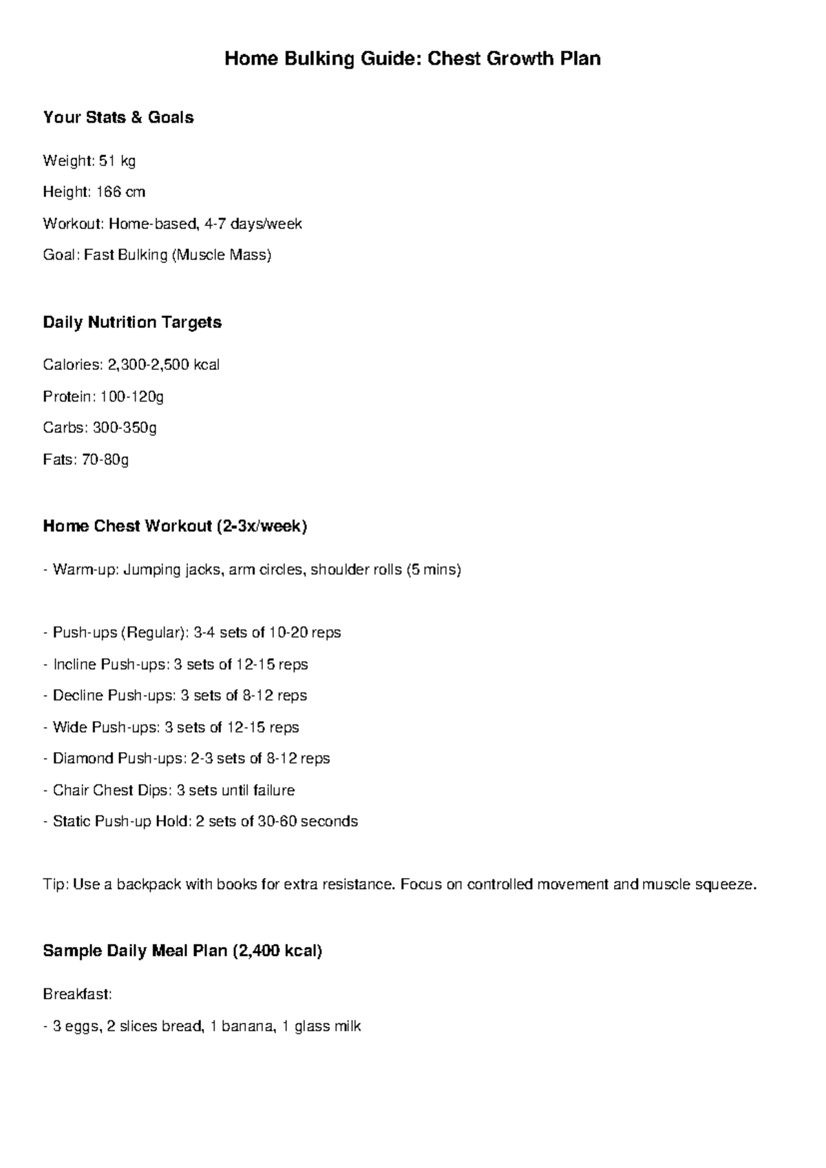 Home Bulking Guide: Chest Growth Plan for Muscle Mass - Studocu