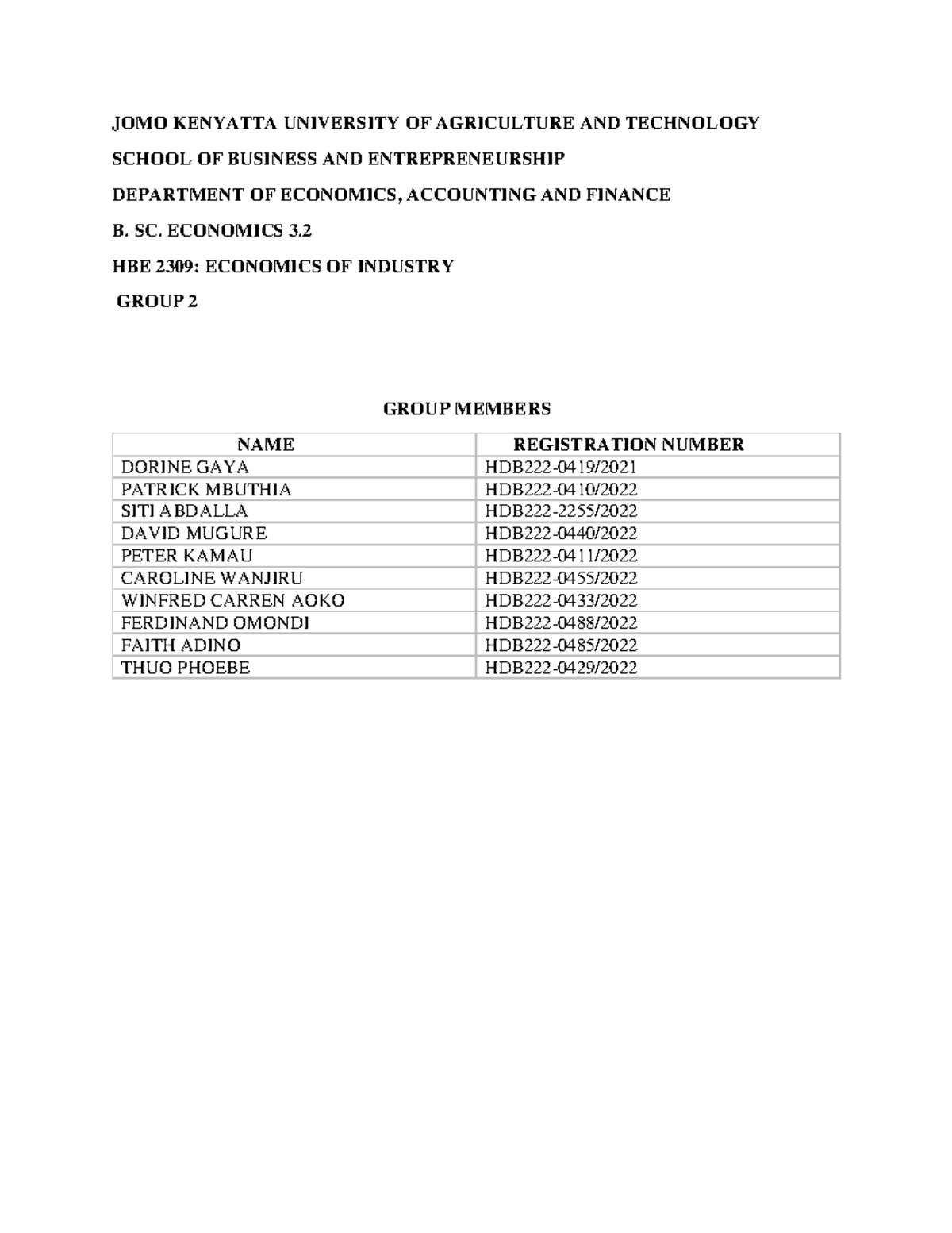 HBE 2309: Economics of Industry Groupwork Analysis - Studocu