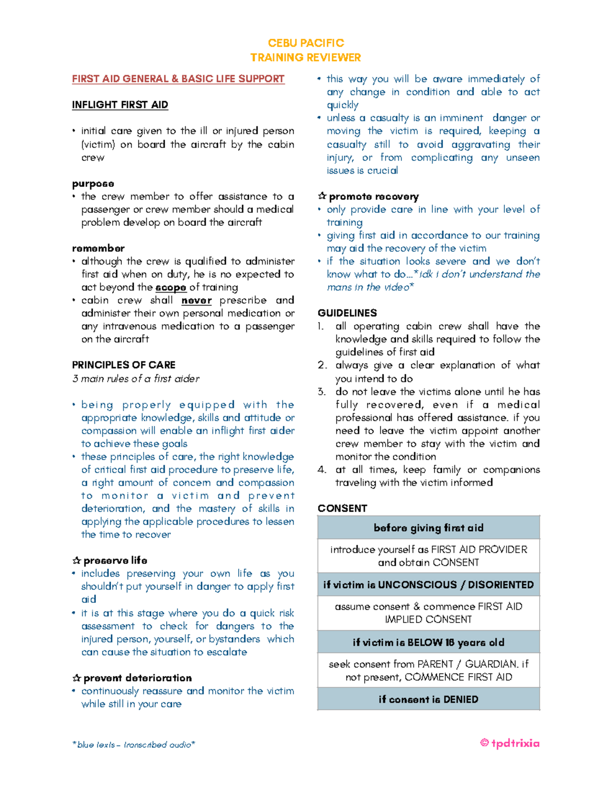 CEBU PACIFIC TRAINING REVIEWER: Inflight First Aid & BLS Guidelines ...