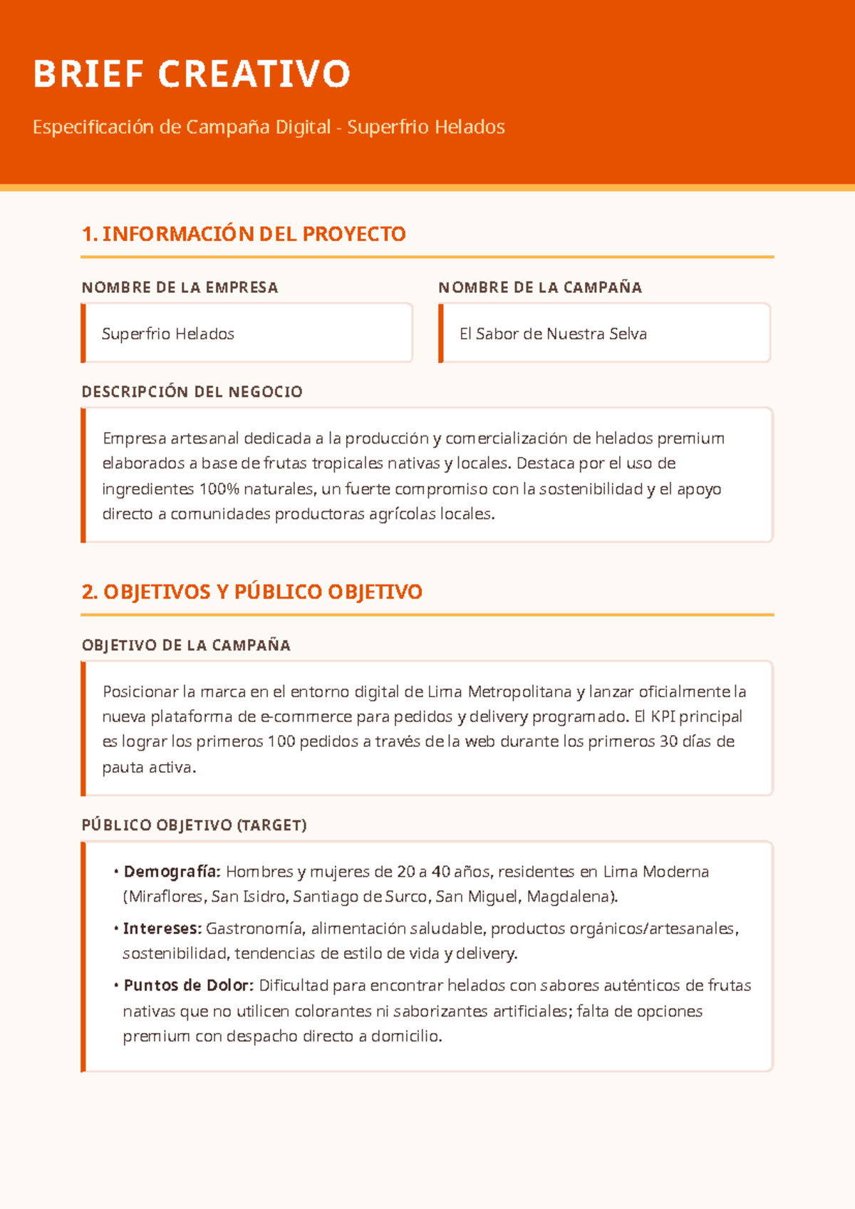 Creative Brief: Superfrio Helados Digital Campaign Strategy - Studocu