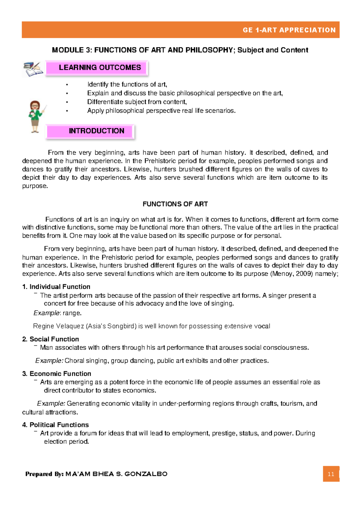 AA- Module 3: Functions of Art and Philosophical Perspectives - Studocu