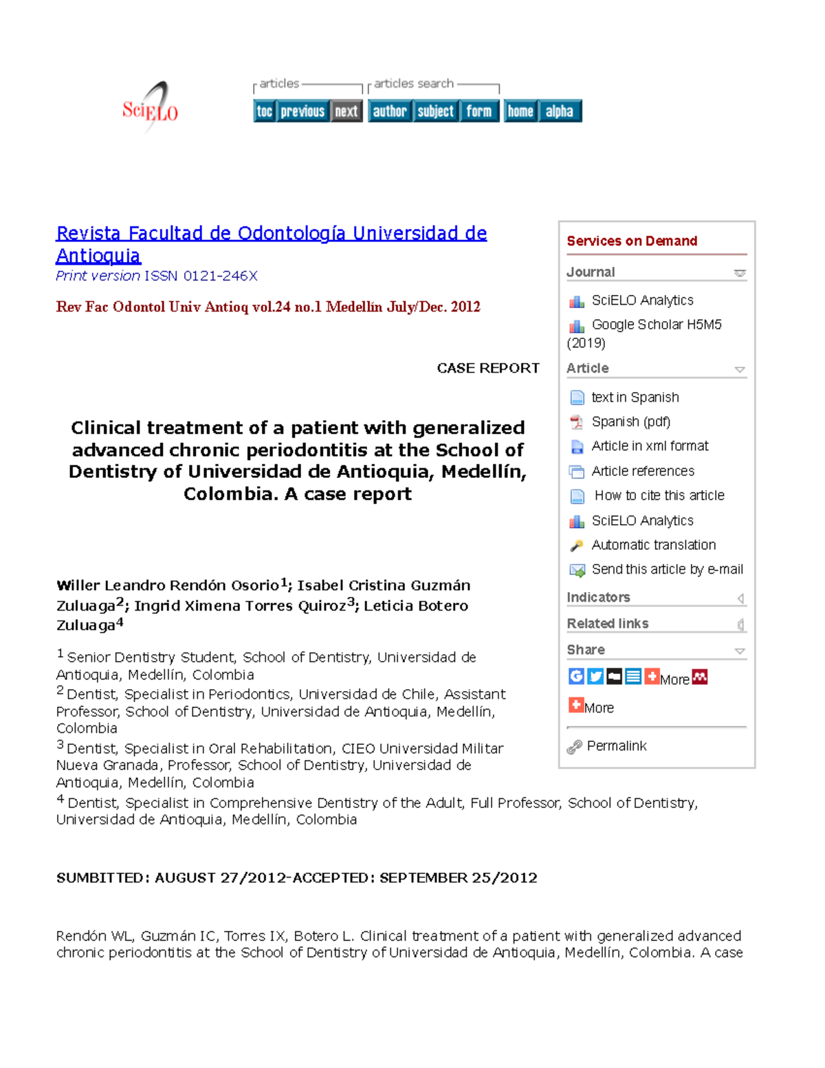 Clinical treatment of a patient with generalized advanced chronic ...