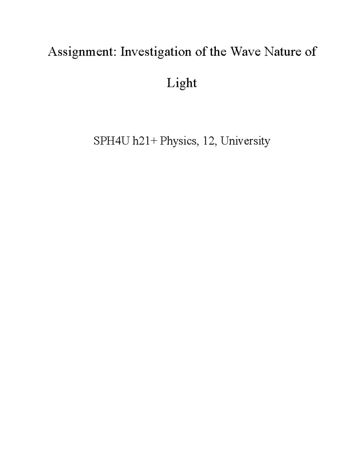 SPH4U h21+ Assignment: Wave Nature of Light in GPS Technology - Studocu