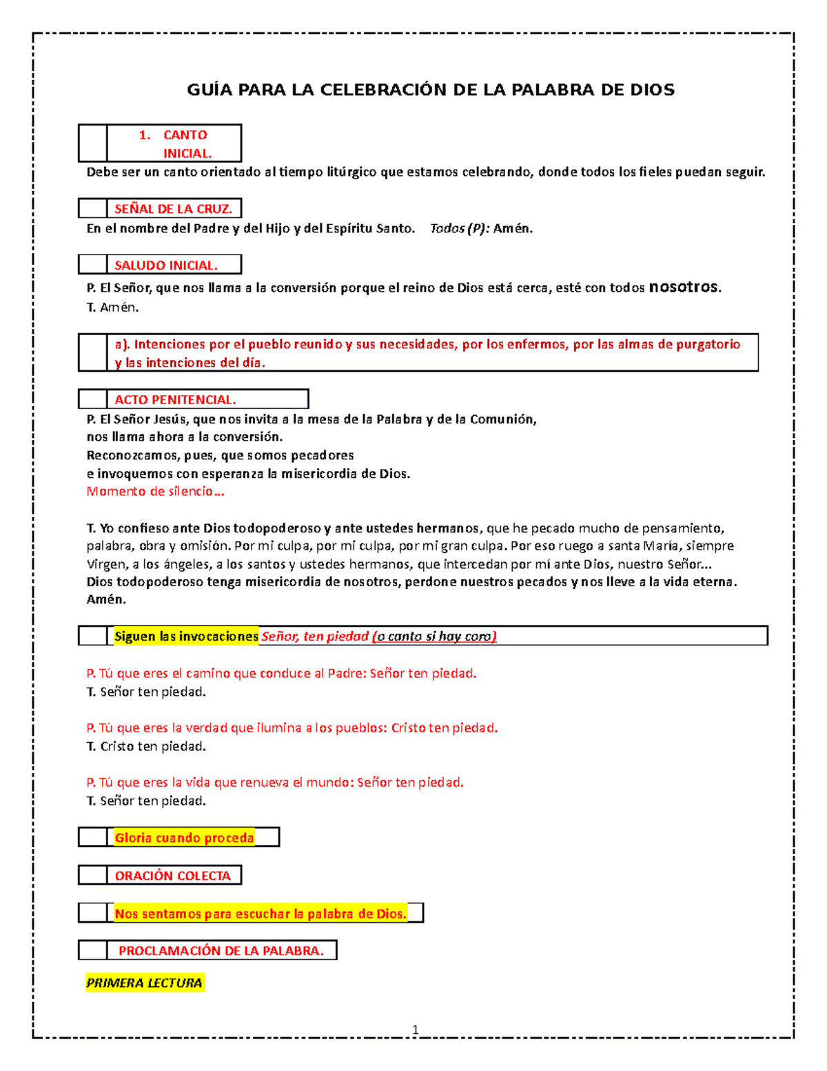Guía para la Celebración de la Palabra - T. Ordinario - Studocu