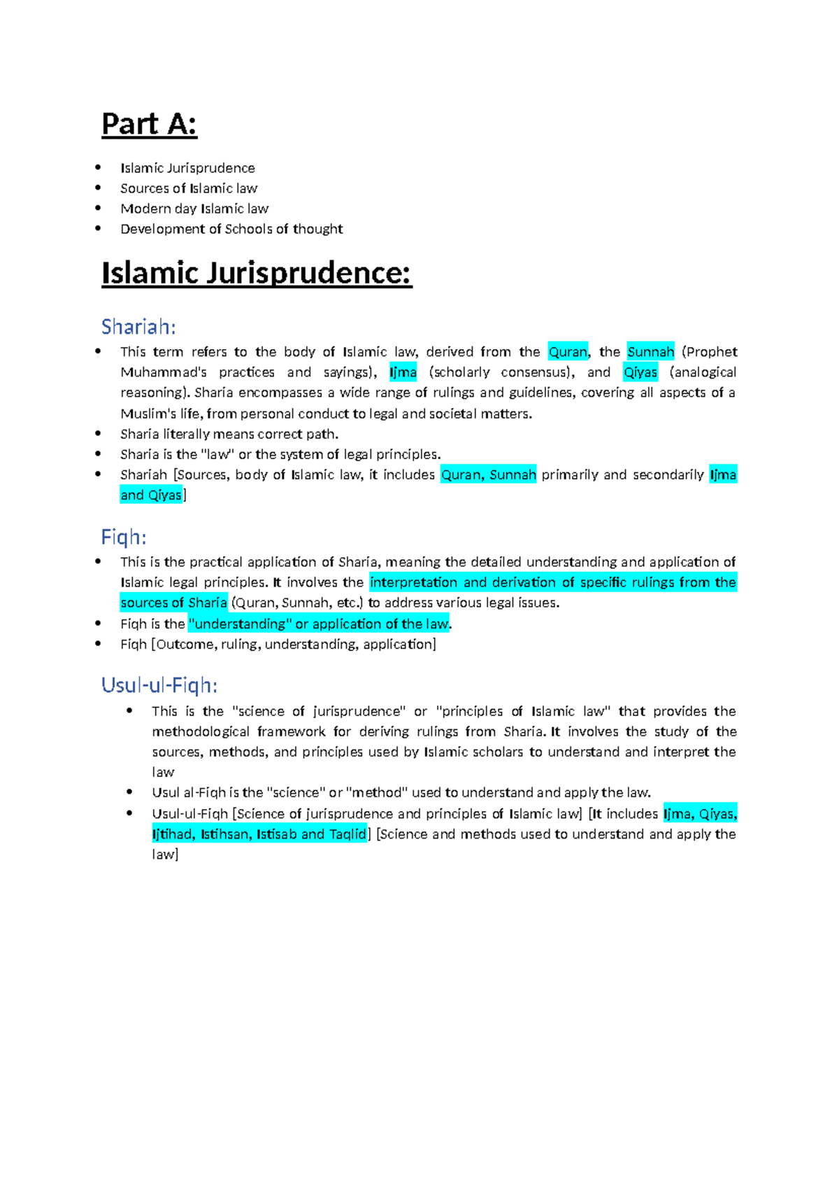 Islamic Law (Part A): Sources, Development, and Modern Relevance - Studocu