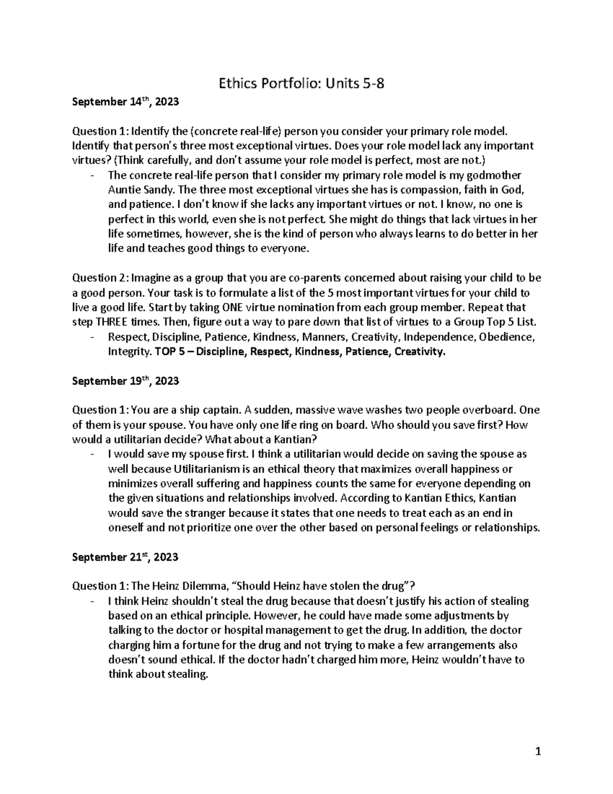 Bishwakarma Ethics Portfolio - 1 Ethics Portfolio: Units 5- 8 September ...